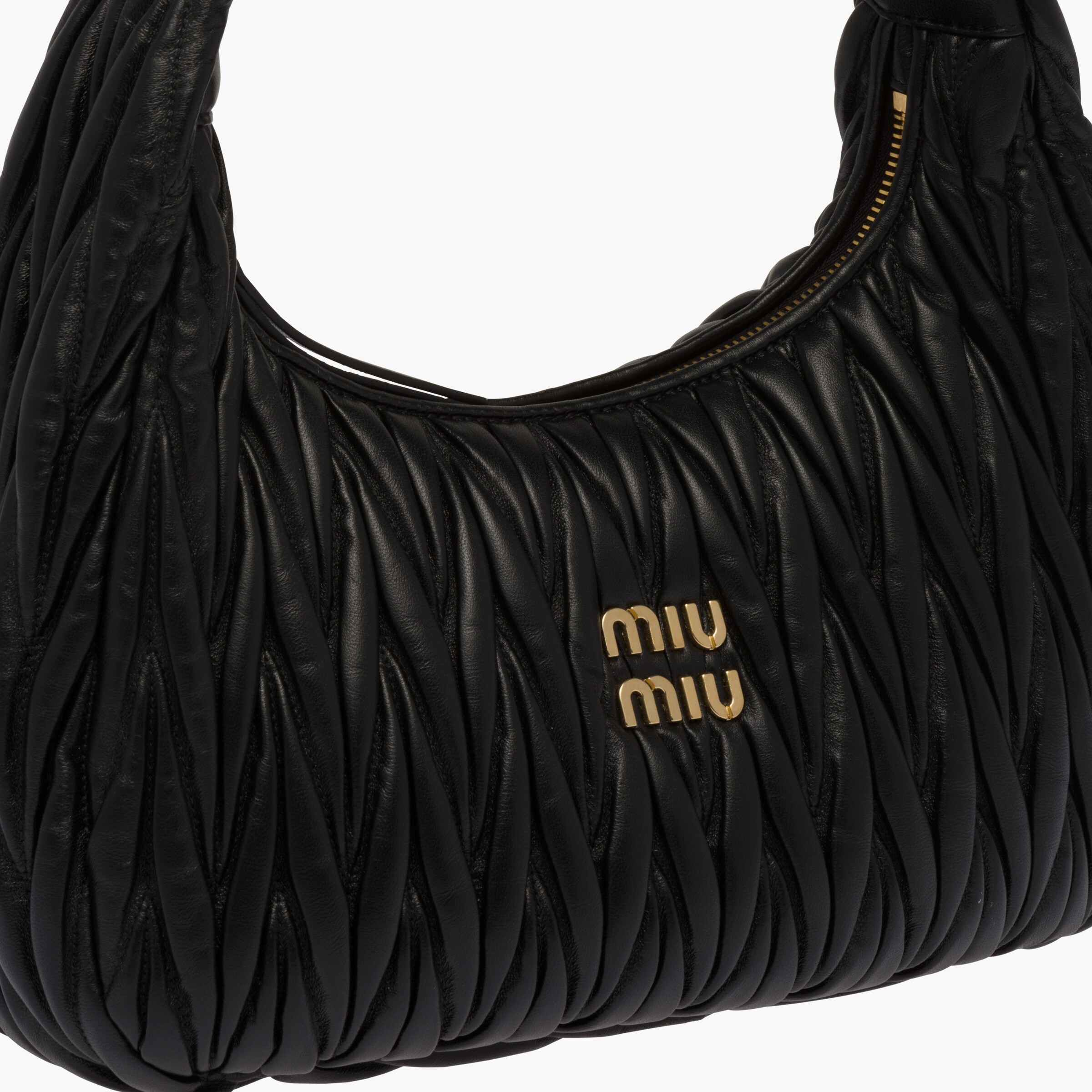 Black Miu Wander matelassé nappa leather hobo bag | MIU MIU