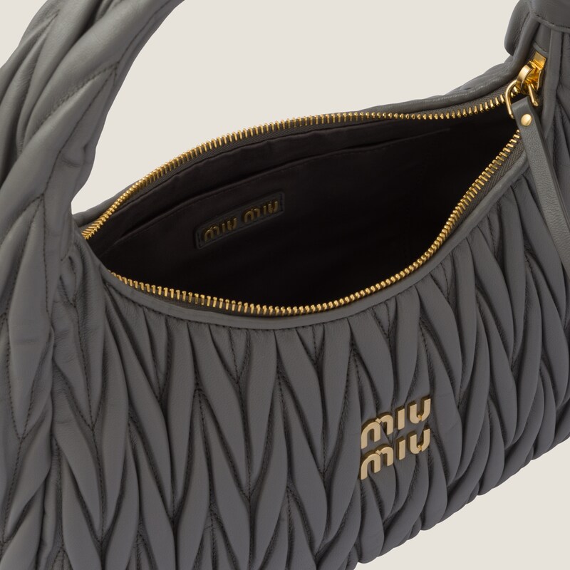 Marble Gray Miu Wander Matelassé Nappa Leather Hobo Bag | Miu Miu