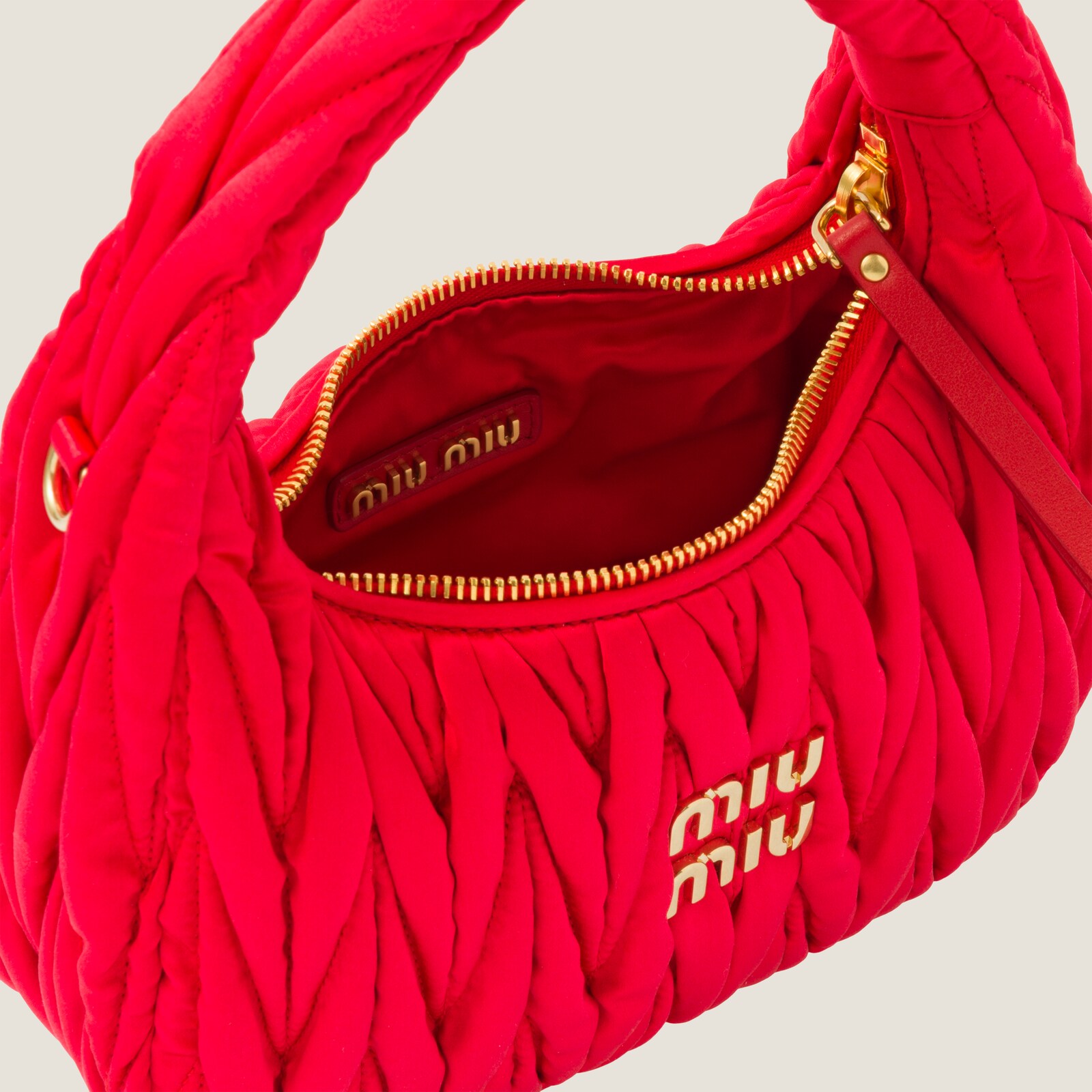 Red Wander Matelassé Satin Hobo Bag | Miu Miu