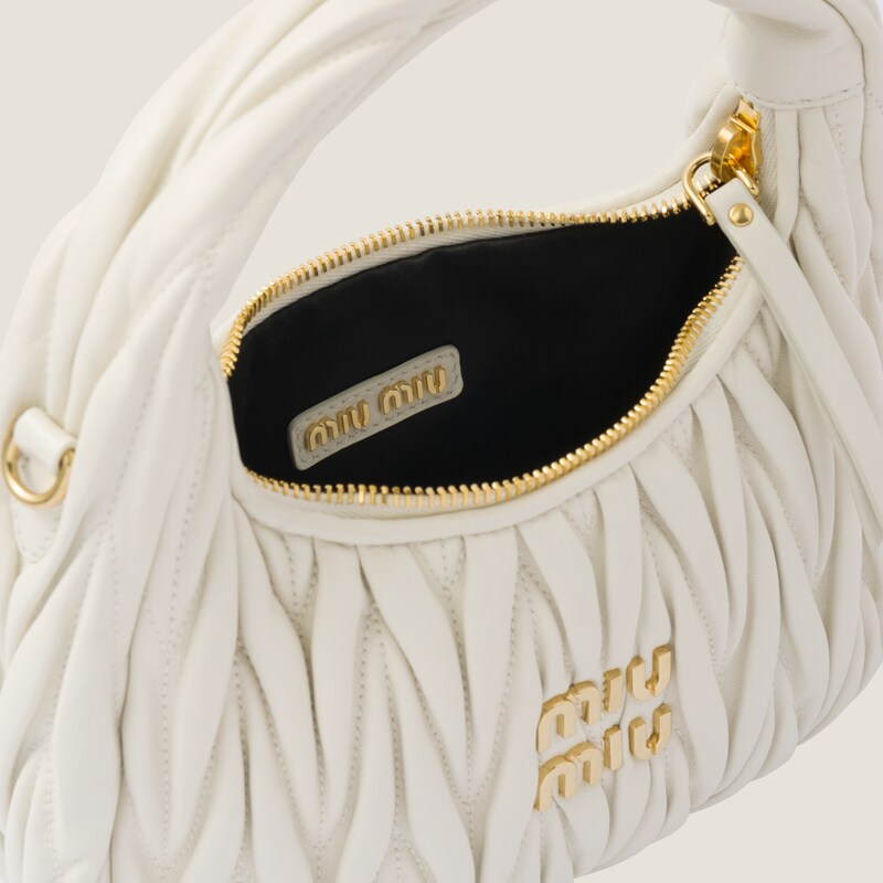 White Miu Wander Matelassé Nappa Leather Mini Hobo Bag | Miu Miu