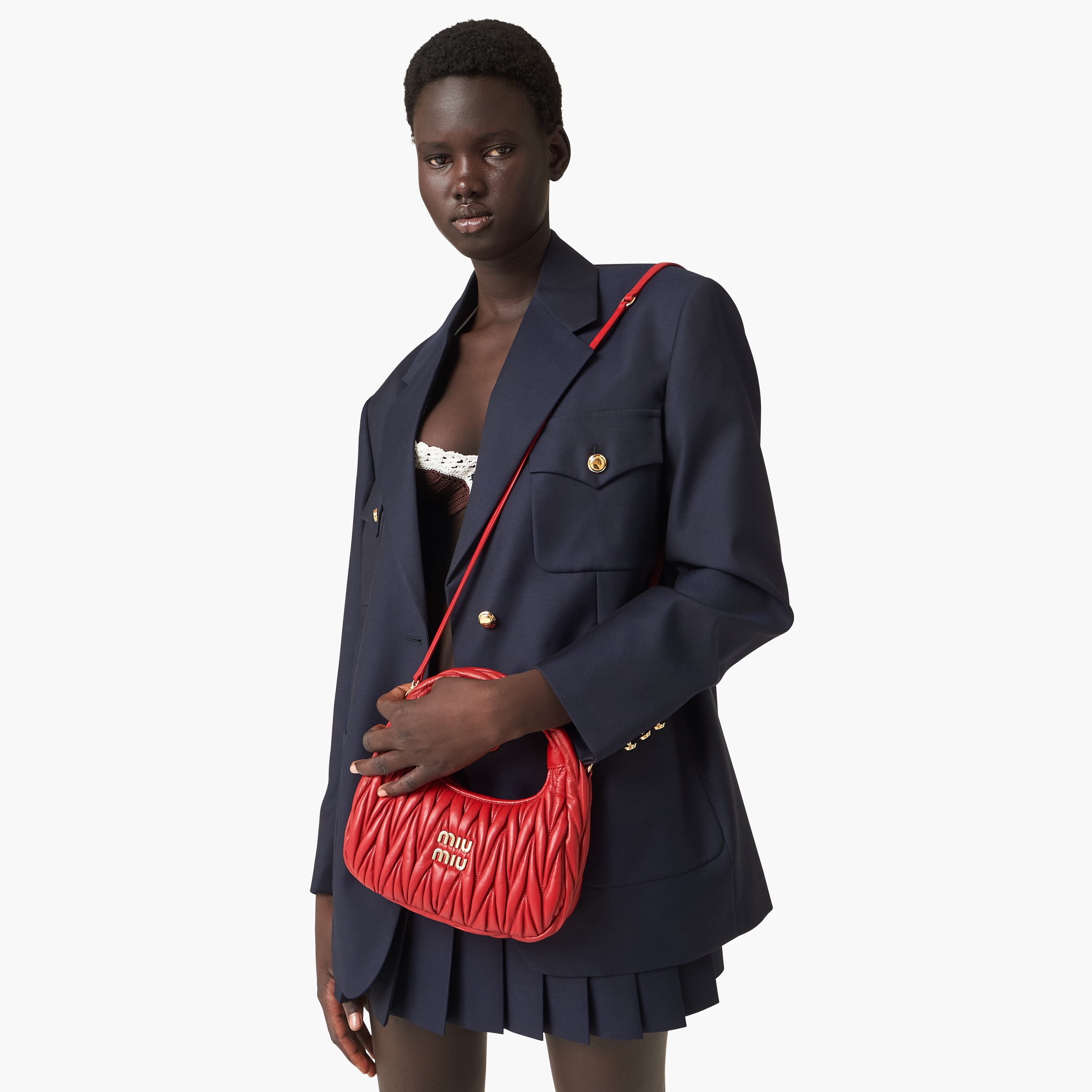 Red Miu Wander Matelassé Nappa Leather Mini Hobo Bag | Miu Miu