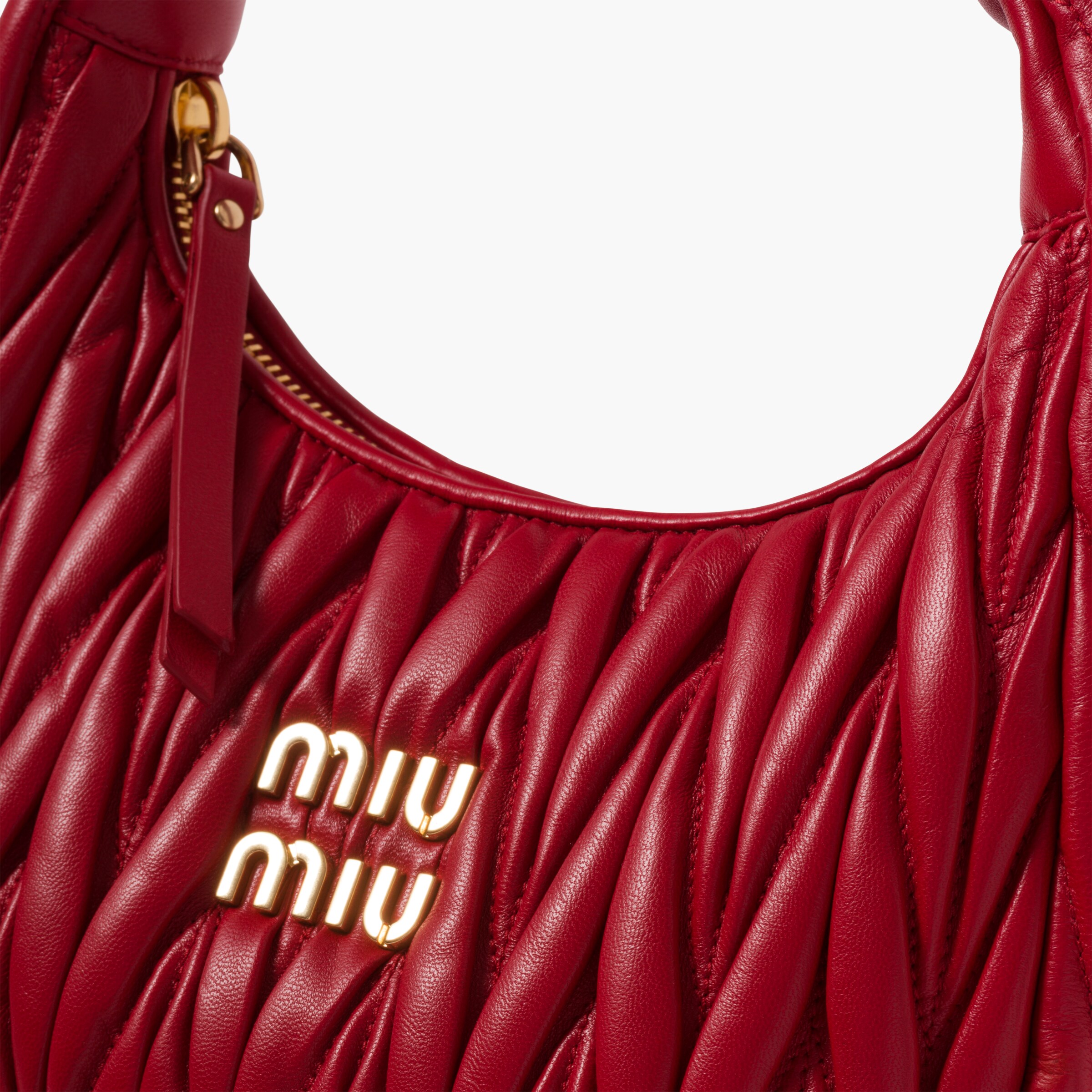 Red Miu Wander Matelassé Nappa Leather Mini Hobo Bag | Miu Miu