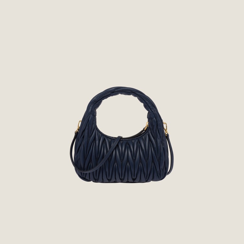 Baltic Blue Miu Wander Matelassé Nappa Leather Mini Hobo Bag | Miu Miu