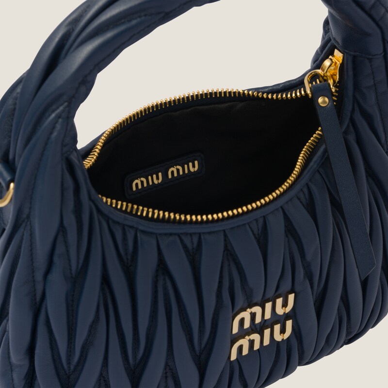 Baltic Blue Miu Wander Matelassé Nappa Leather Mini Hobo Bag | Miu Miu