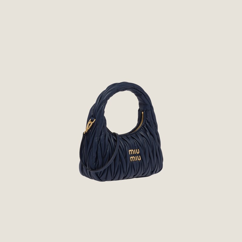 Baltic Blue Miu Wander Matelassé Nappa Leather Mini Hobo Bag | Miu Miu