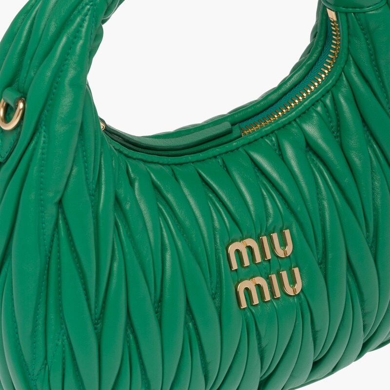 Mango Miu Wander Matelassé Nappa Leather Mini Hobo Bag | Miu Miu
