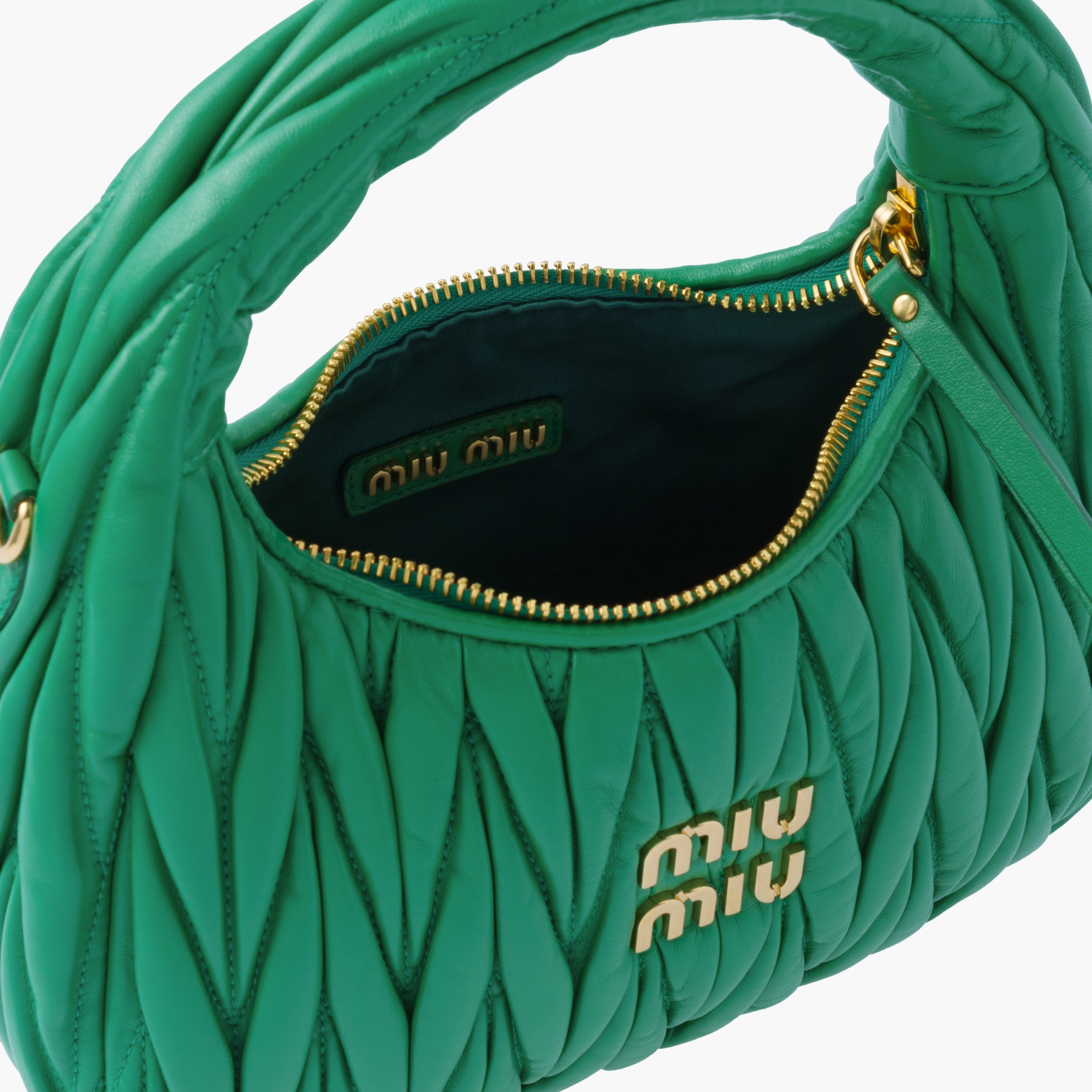 Mango Miu Wander Matelassé Nappa Leather Mini Hobo Bag | Miu Miu