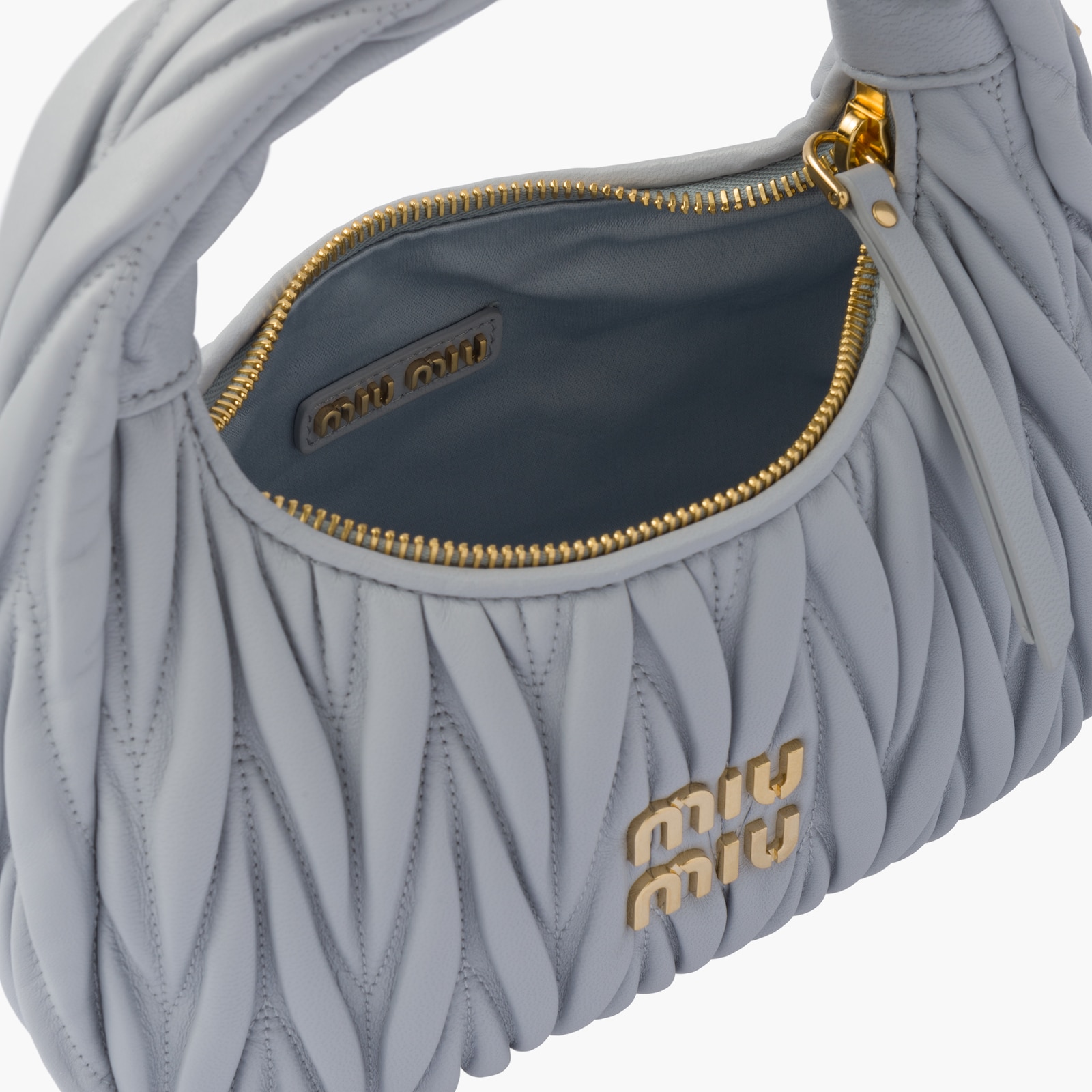 Cornflower Miu Wander Matelassé Nappa Leather Mini Hobo Bag | Miu Miu