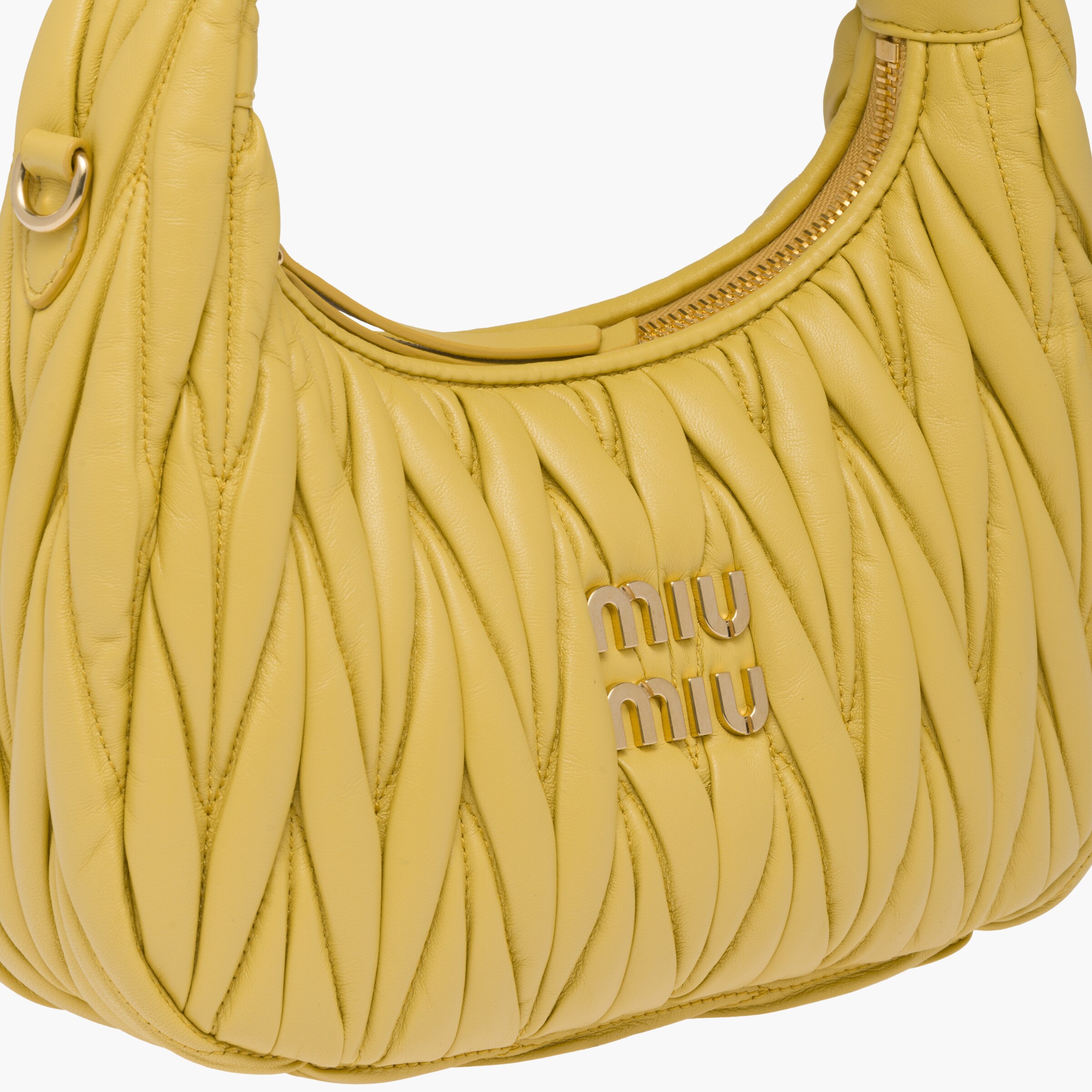 Pineapple Miu Wander matelassé nappa leather mini hobo bag | MIU MIU