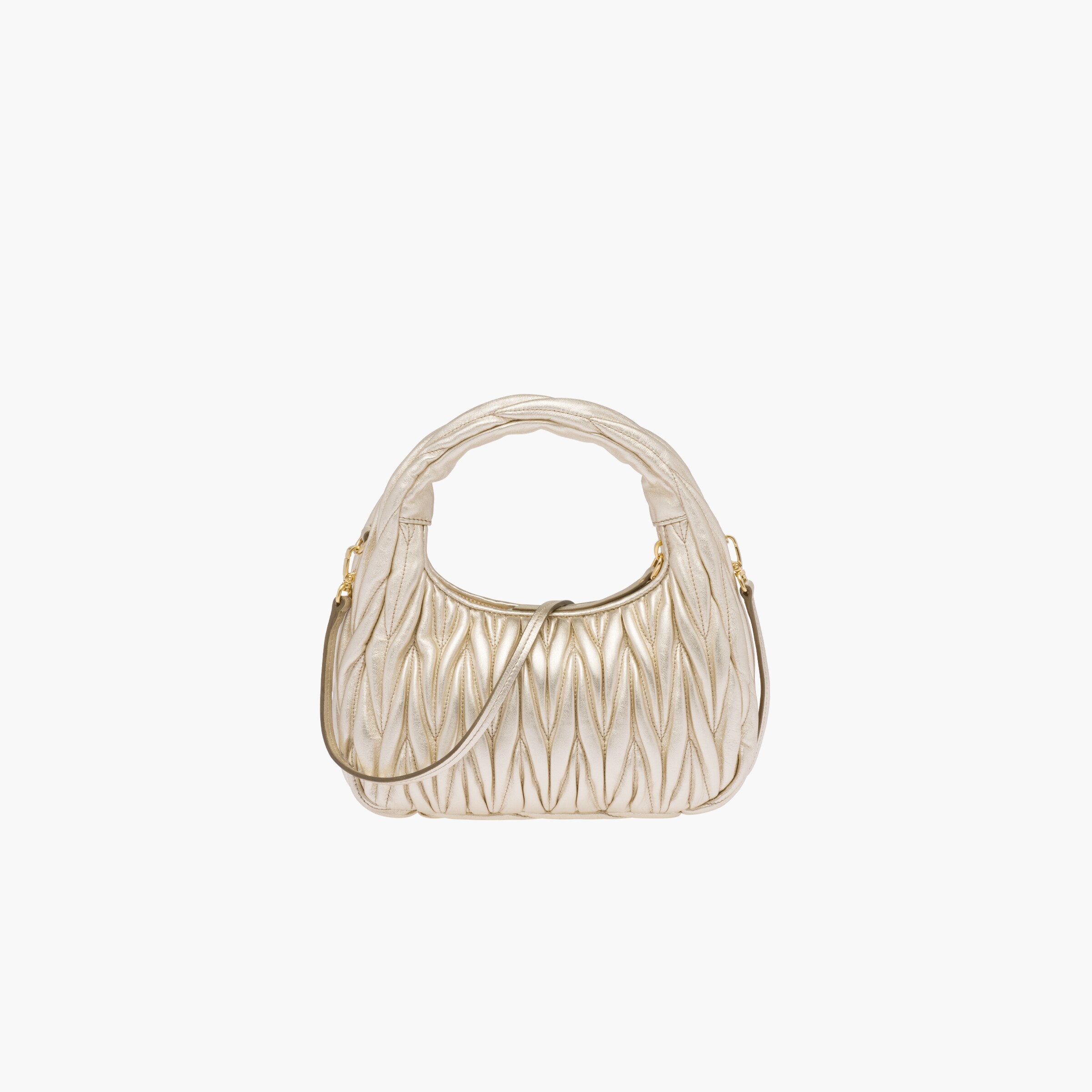 Pyrite Miu Wander matelassé nappa leather mini hobo bag | MIU MIU