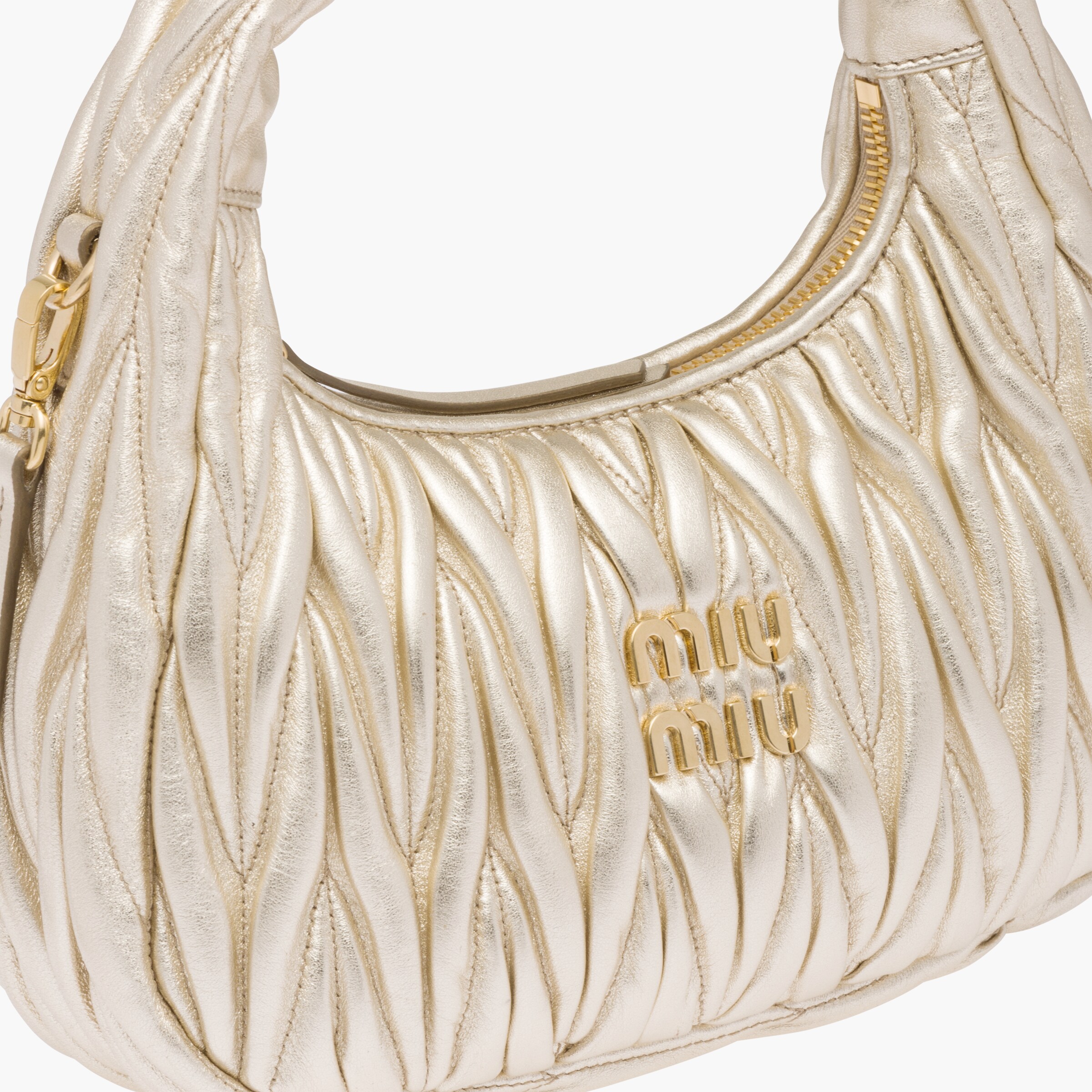 Pyrite Miu Wander matelassé nappa leather mini hobo bag | MIU MIU