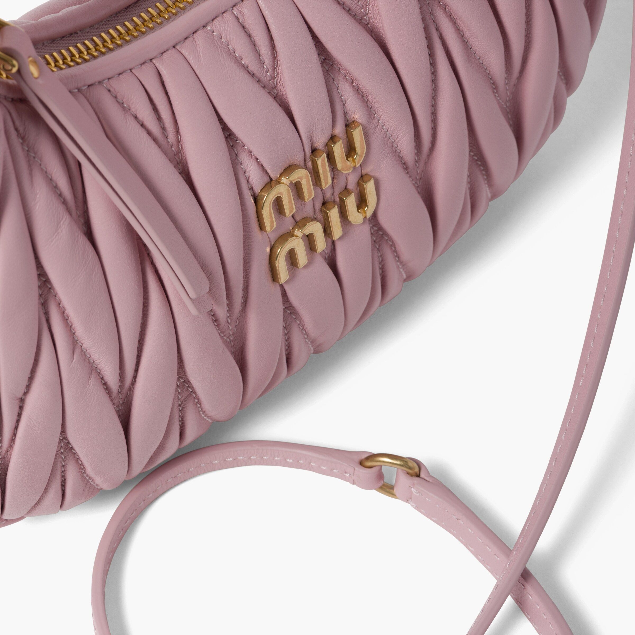Alabaster Pink Miu Wander Matelassé Nappa Leather Mini Hobo Bag | Miu Miu