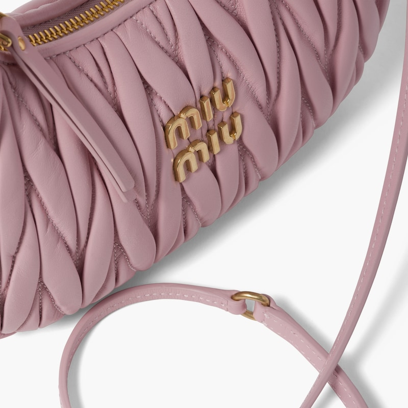Alabaster Pink Miu Wander Matelassé Nappa Leather Mini Hobo Bag | Miu Miu