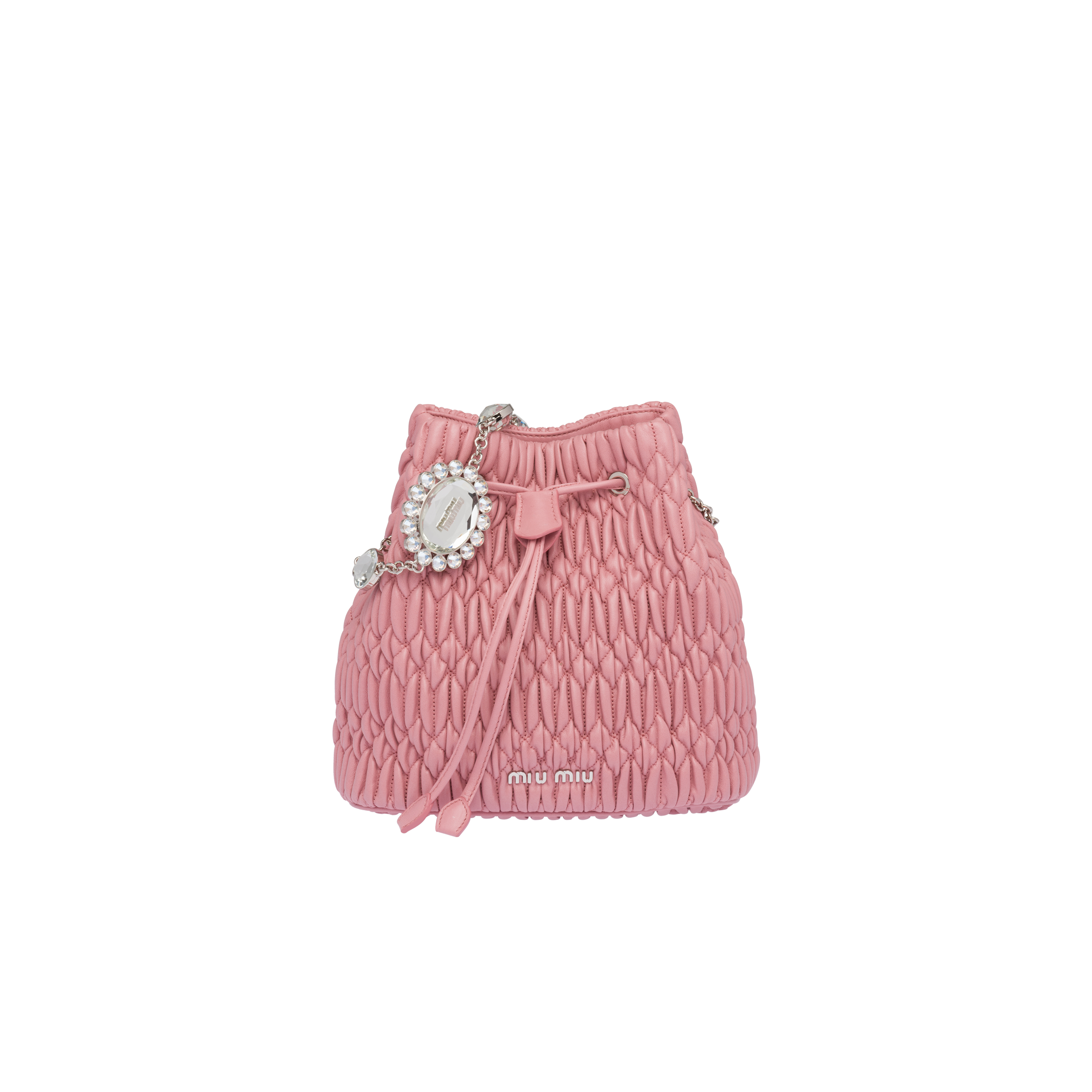 Miu Miu Miu Crystal Cloqué Nappa Leather Bucket Bag In Pink | ModeSens
