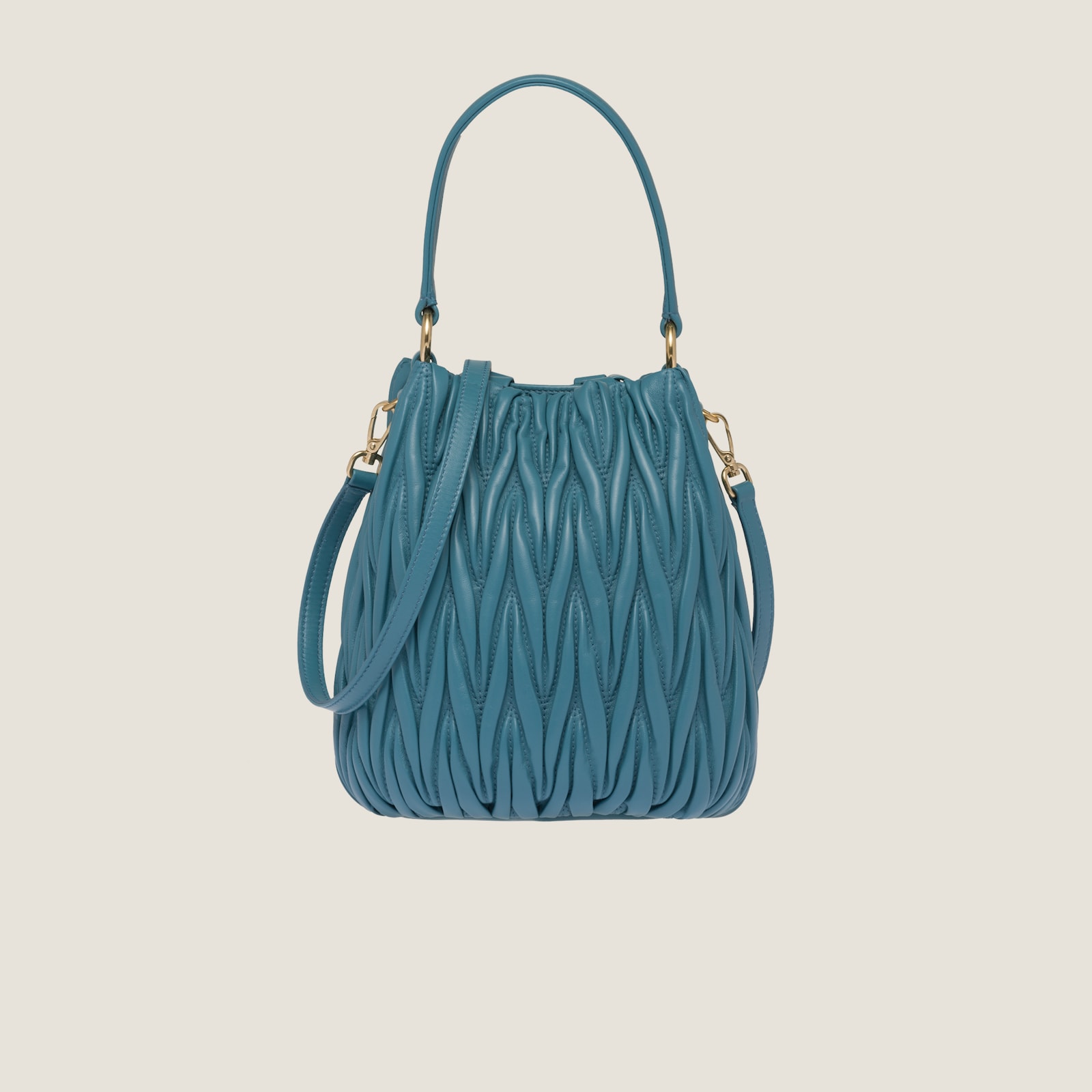 Marina Blue Matelassé Nappa Leather Bucket Bag | Miu Miu