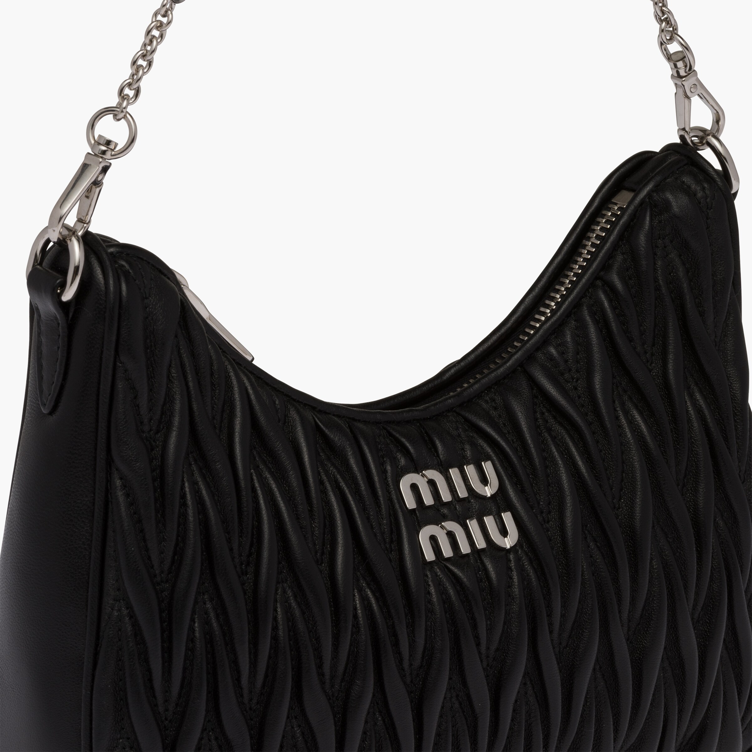 Black Matelassé nappa leather shoulder bag | MIU MIU