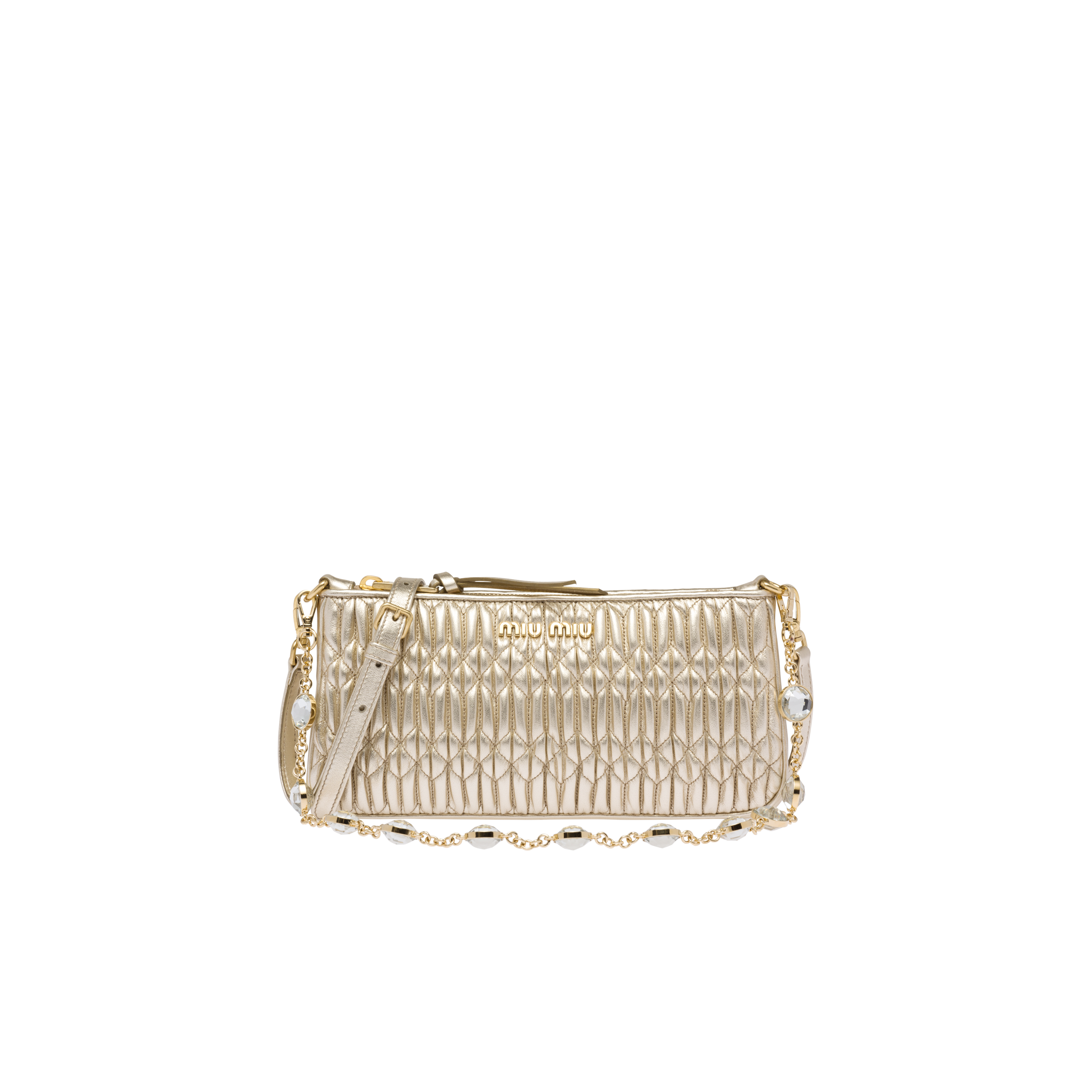 Nappa Crystal Mini Shoulder Bag Pyrite Miu Miu