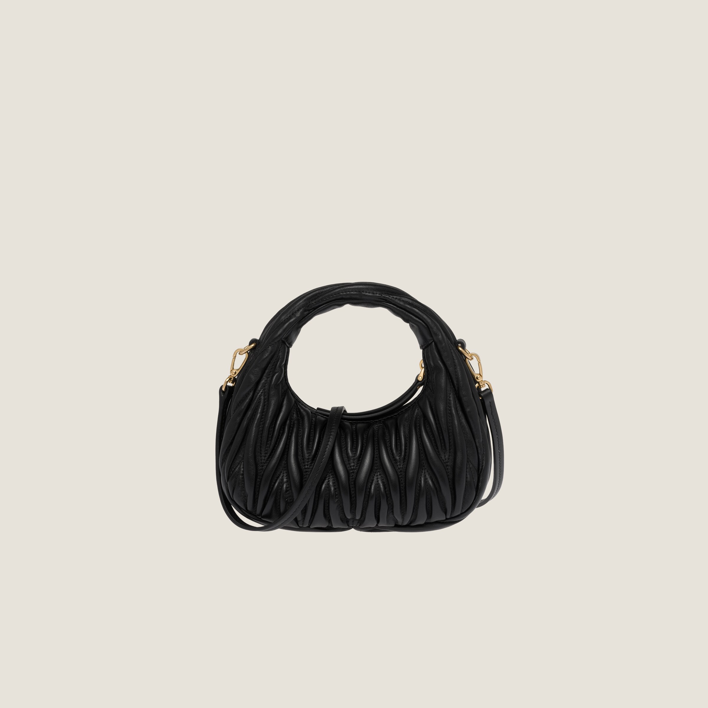 Black Miu Wander Matelassé Nappa Leather Hobo Mini-bag | Miu Miu
