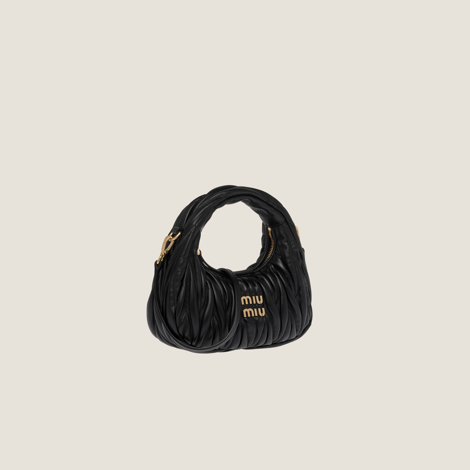 Black Miu Wander Matelassé Nappa Leather Hobo Mini-bag | Miu Miu