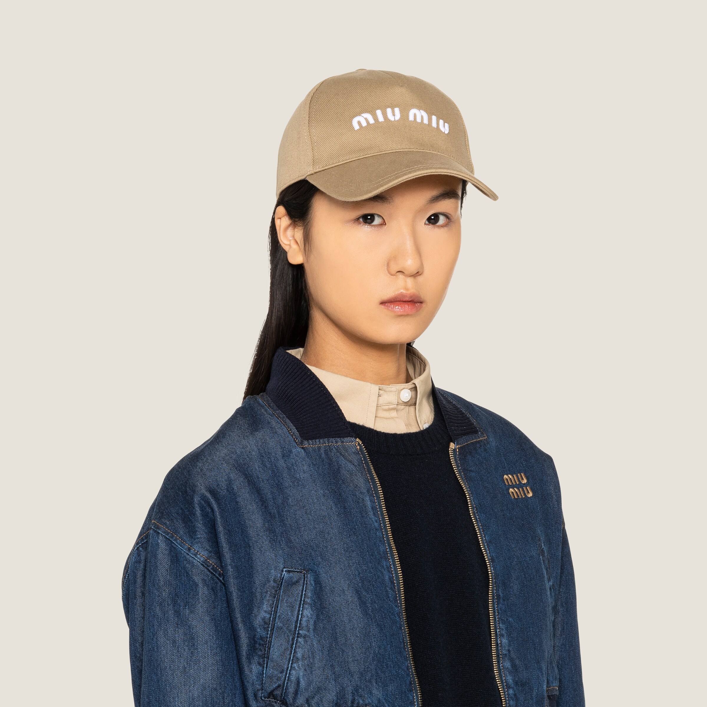 Khaki/white Drill Baseball Cap | Miu Miu