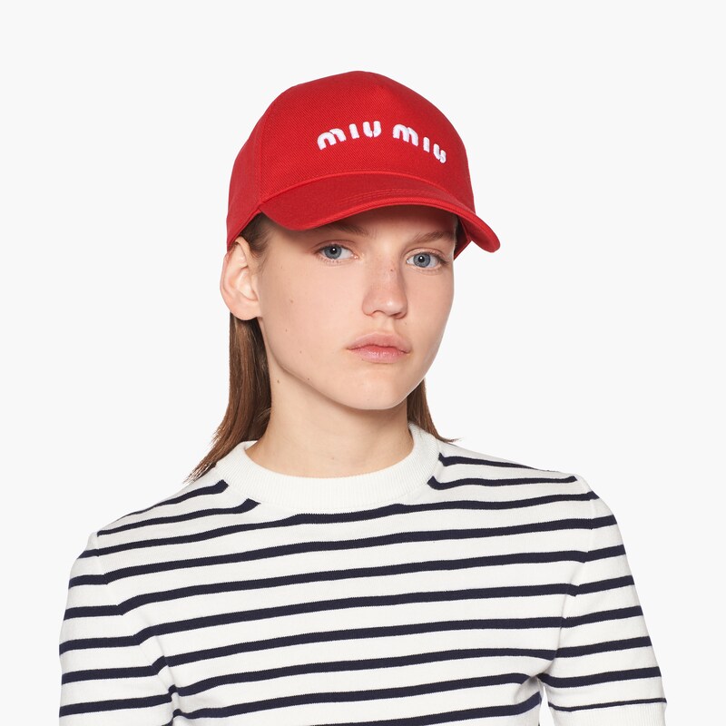 Red/White Drill baseball cap | MIU MIU