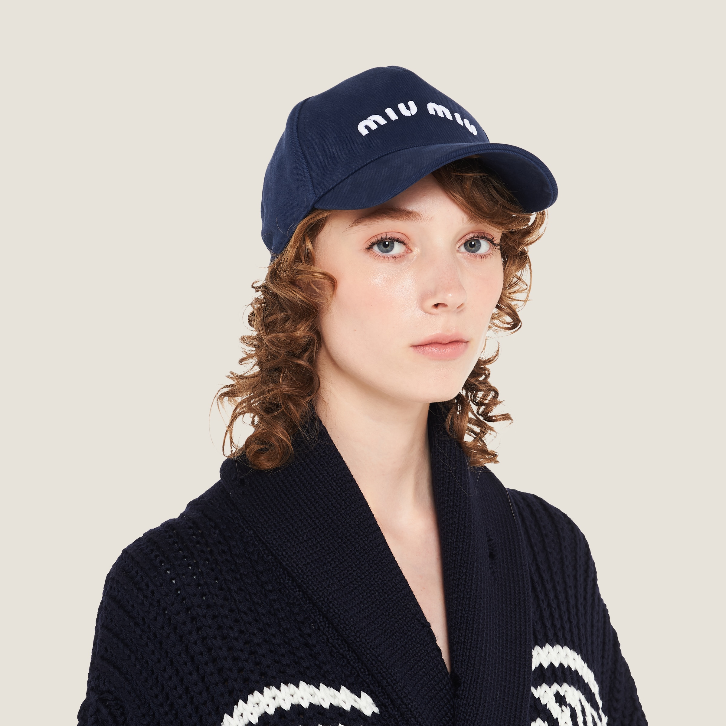 Royal Blue /white Drill Baseball Cap | Miu Miu