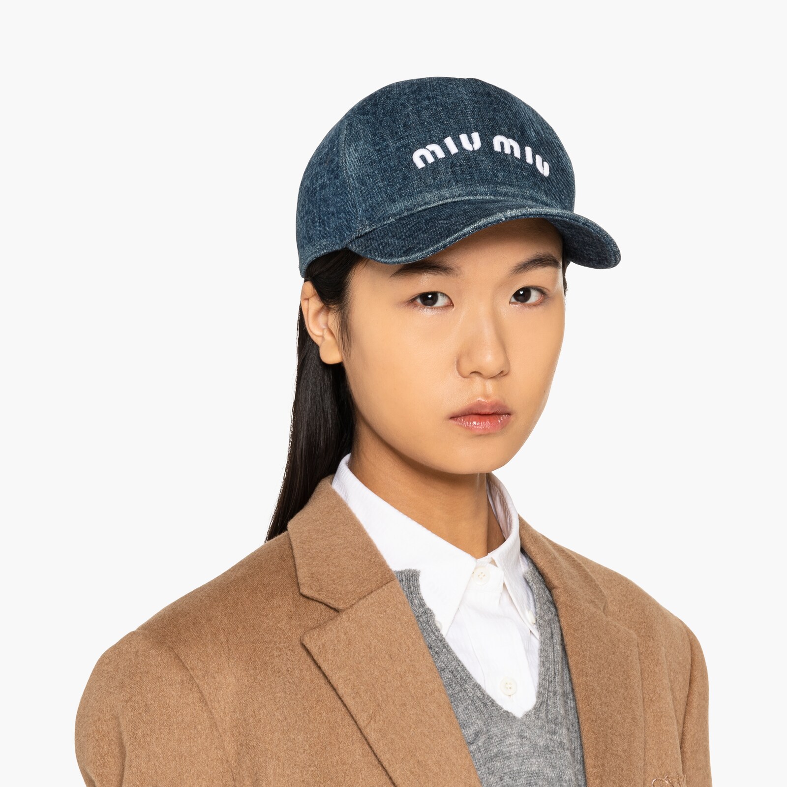 Blue/White Denim baseball cap with embroidered logo | MIU MIU