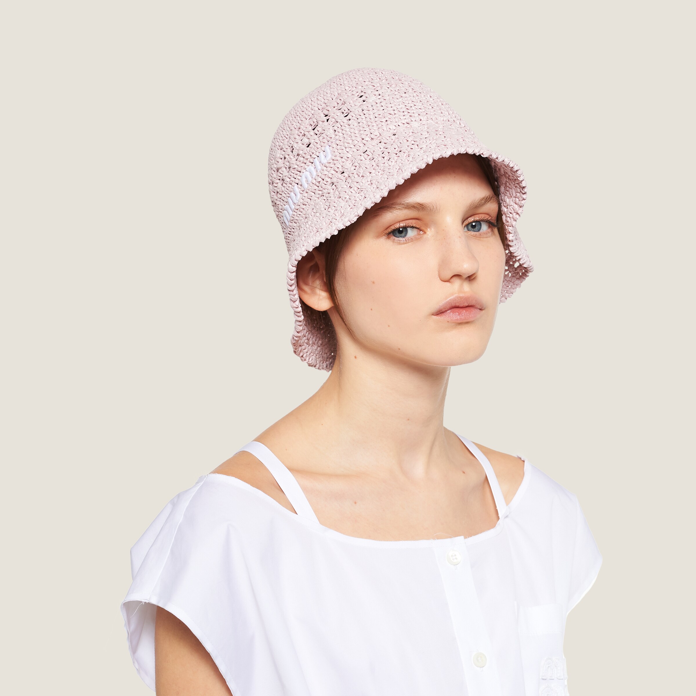 Alabaster Pink Woven Fabric Hat | Miu Miu