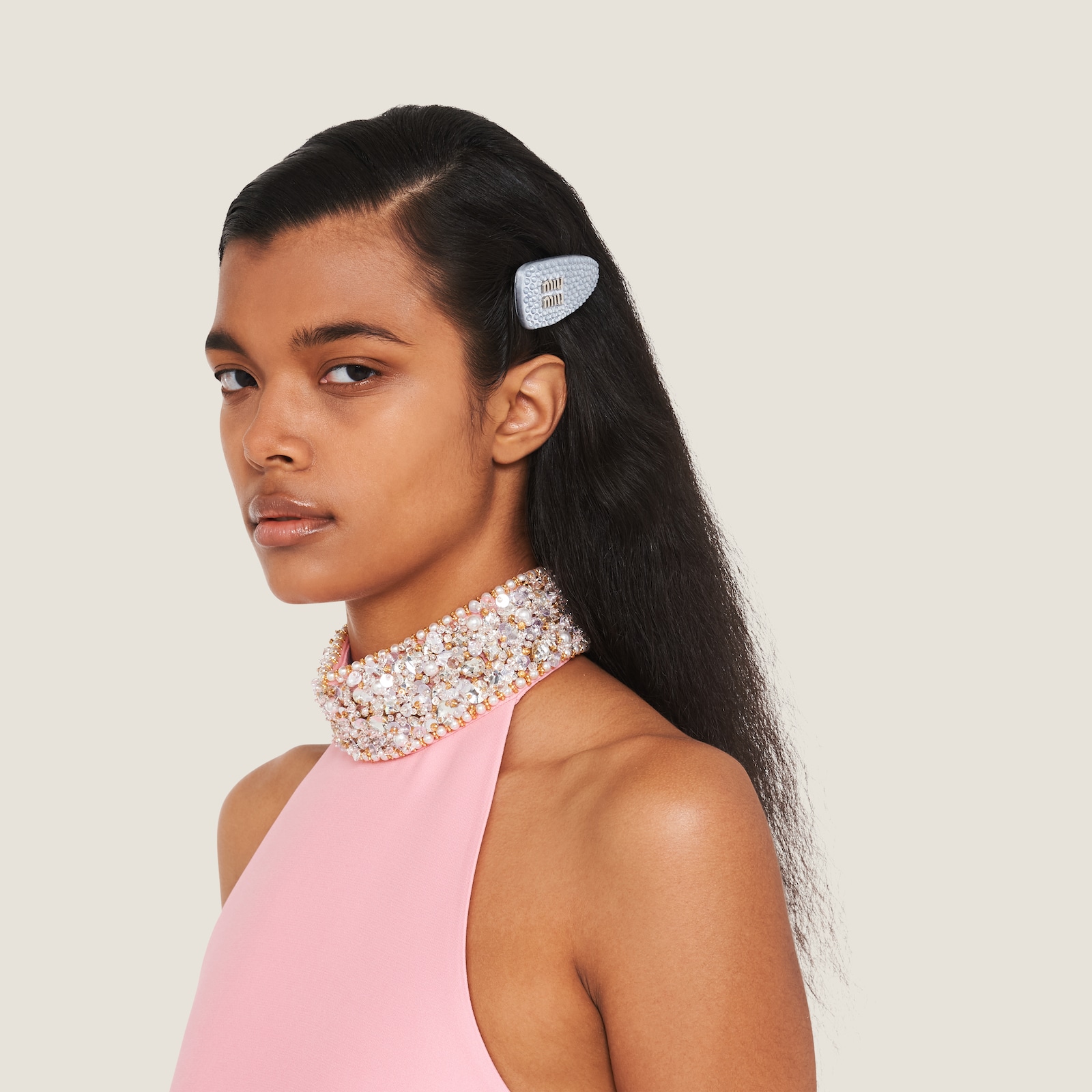 Astro Satin Hair Clip With Artificial Crystals | Miu Miu