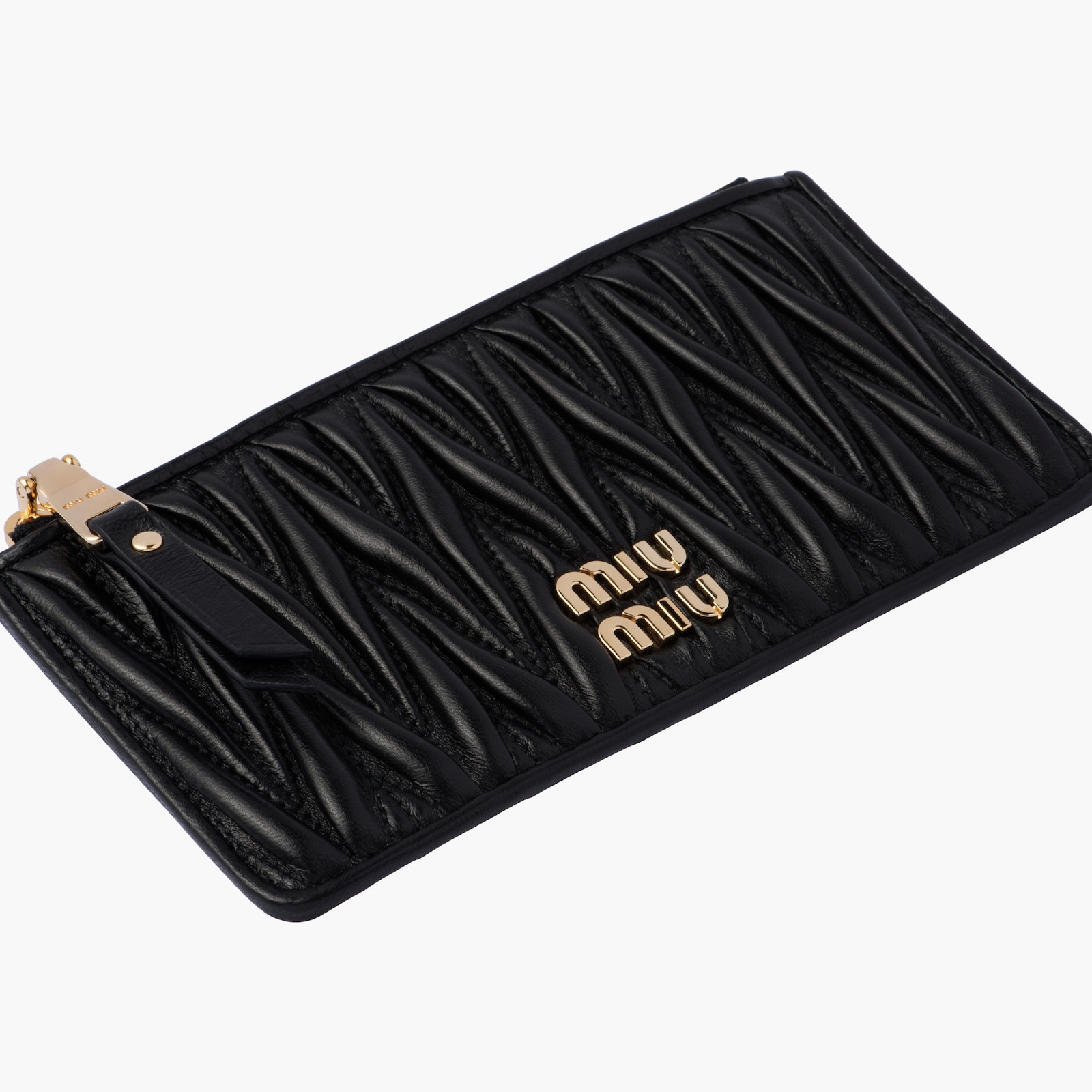 Black Matelassé nappa leather envelope wallet | MIU MIU
