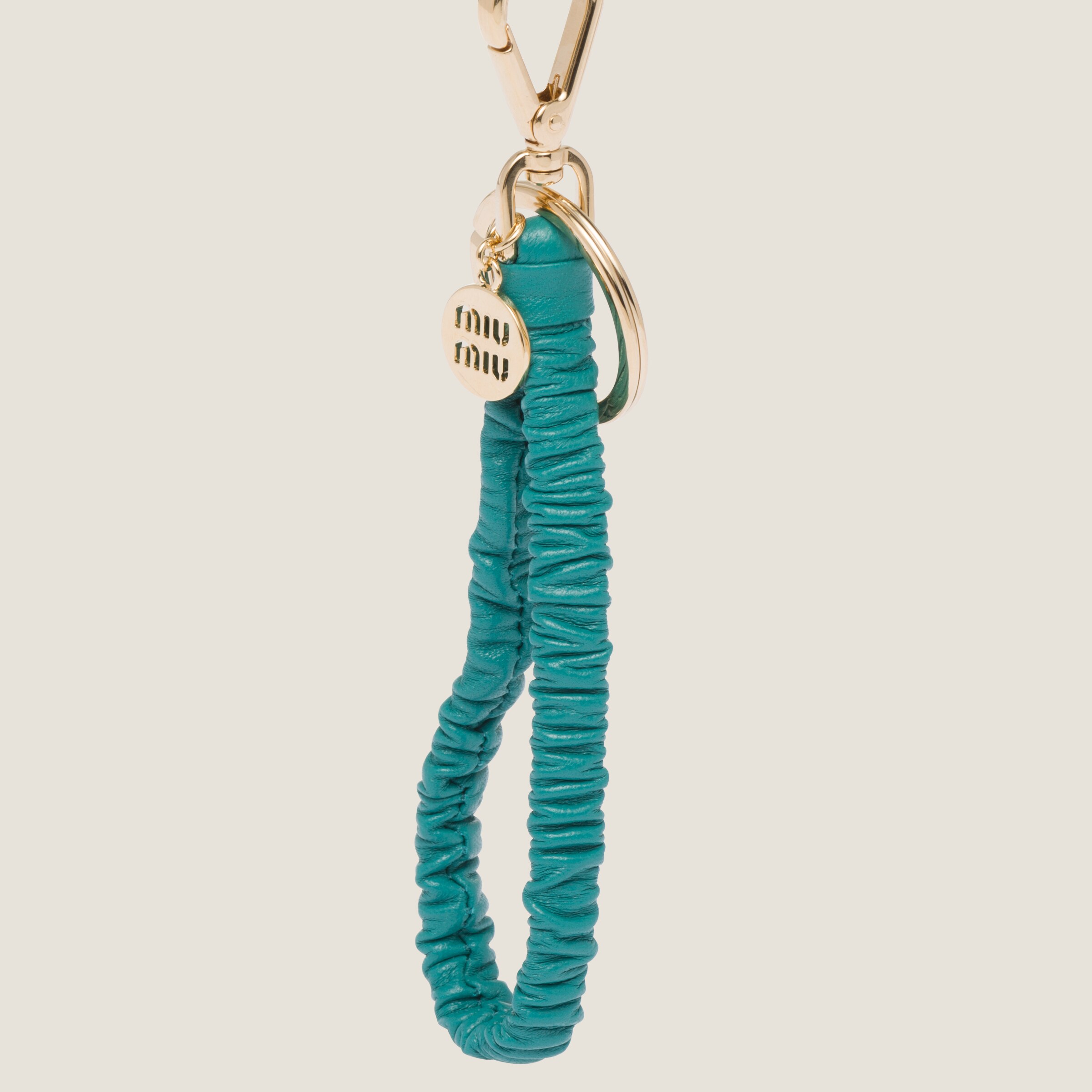 Peacock Blue Nappa Leather Keychain | Miu Miu