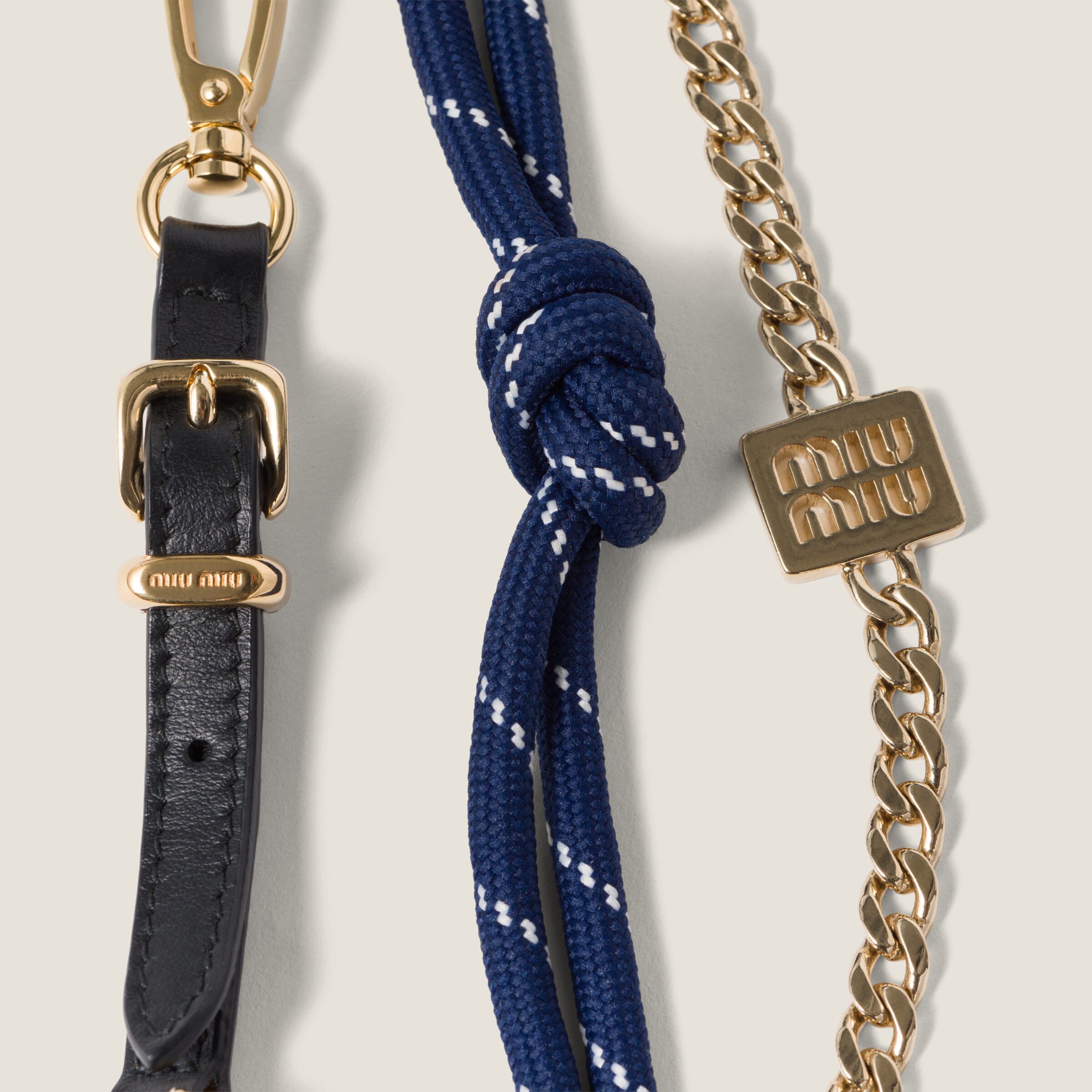 Black/baltic Blue Leather, Cord, And Metal Trick | Miu Miu