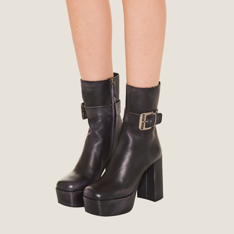 Black Leather Platform Booties | Miu Miu