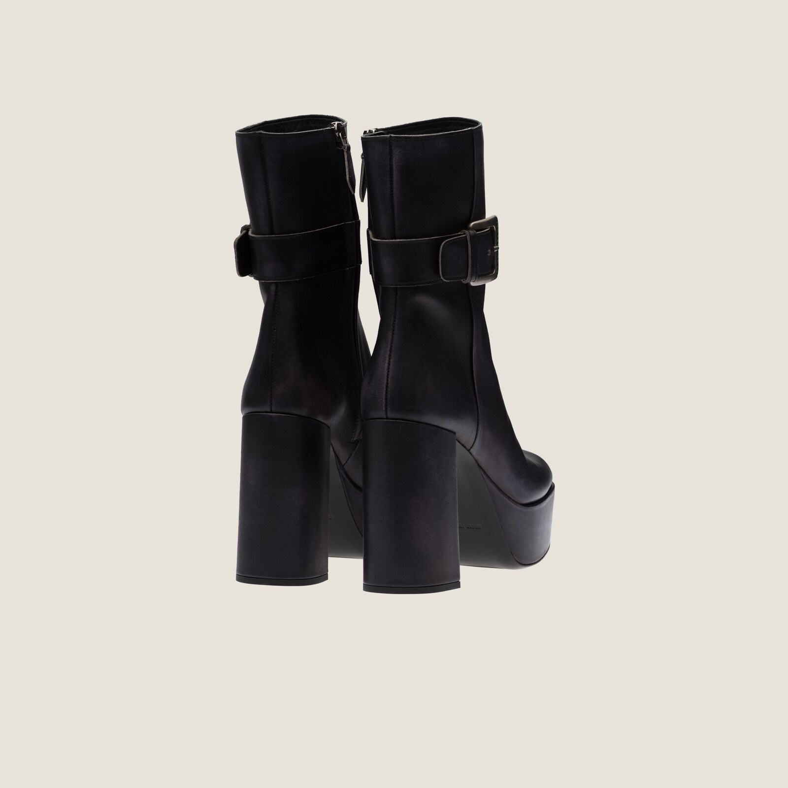 Black Leather Platform Booties | Miu Miu