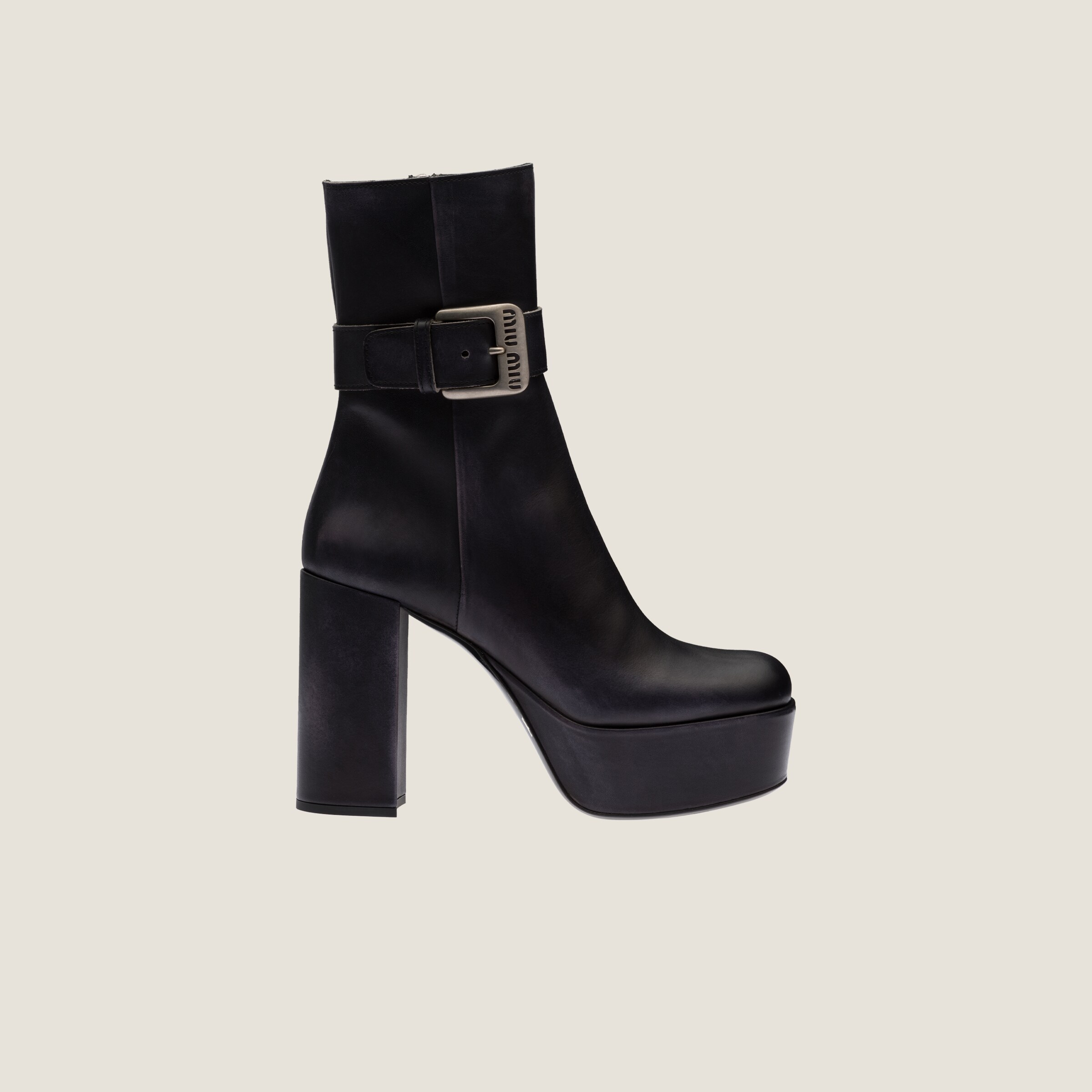 Black Leather Platform Booties | Miu Miu