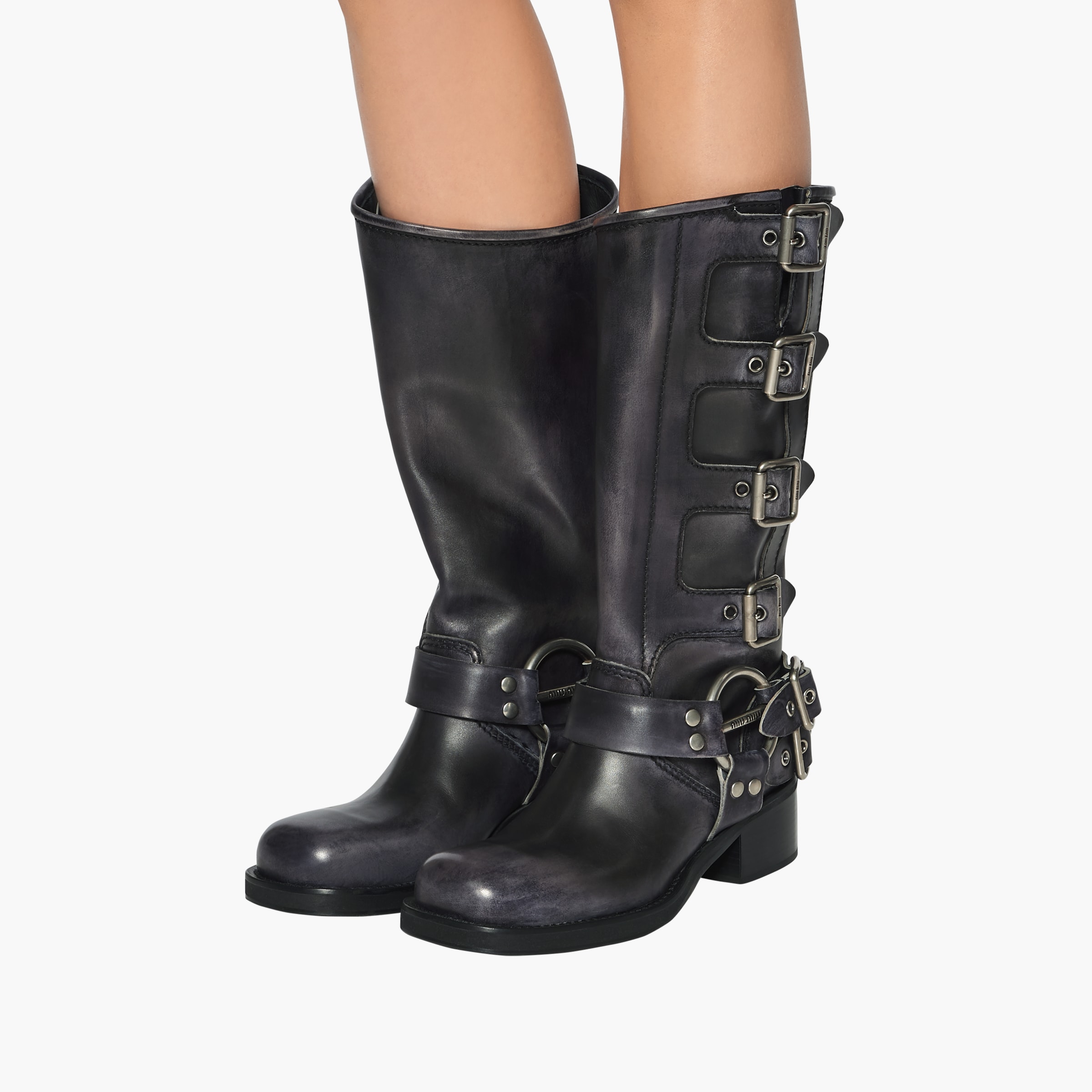 Bota biker em couro Preto | MIU MIU