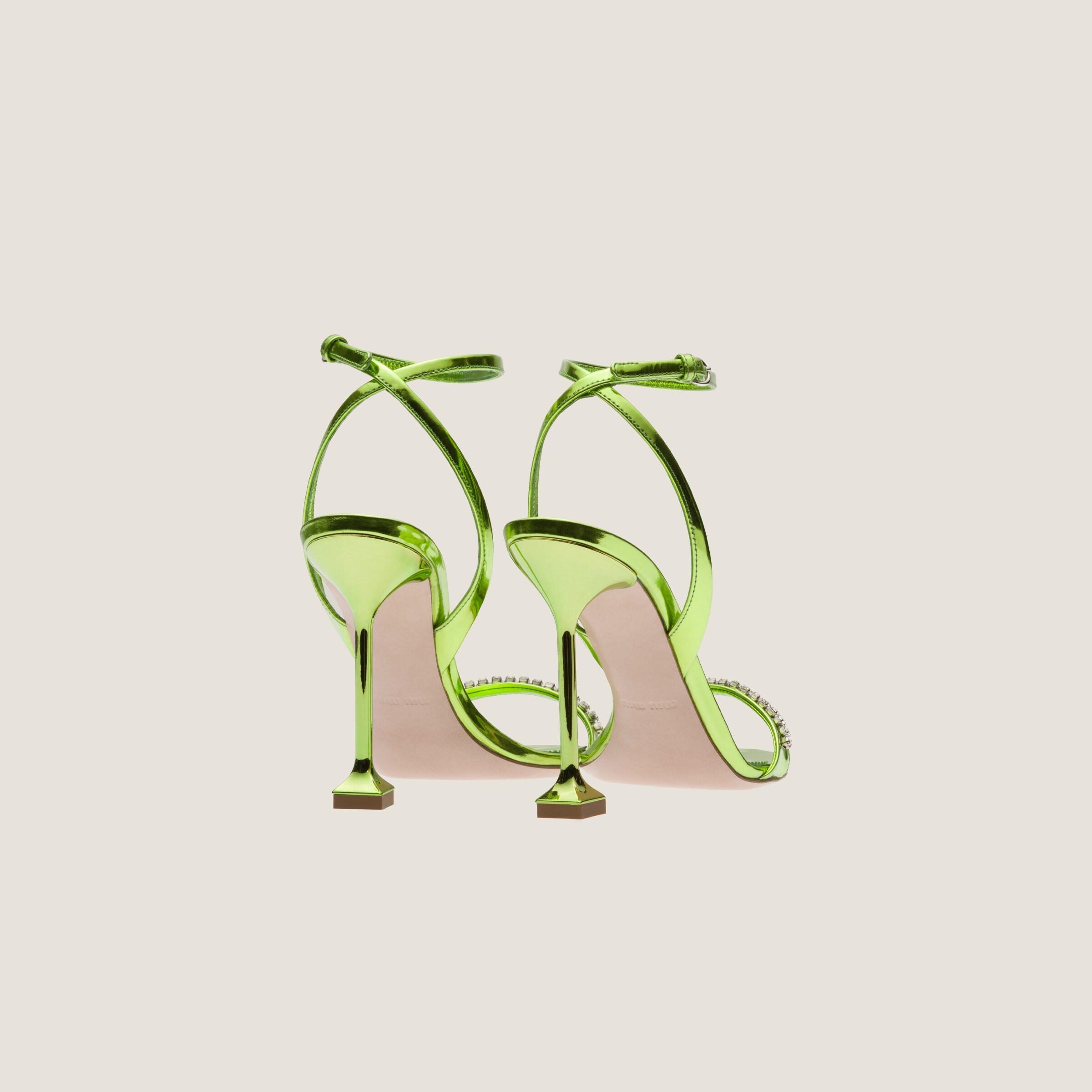 Fern Green Metallic Leather Sandals | Miu Miu
