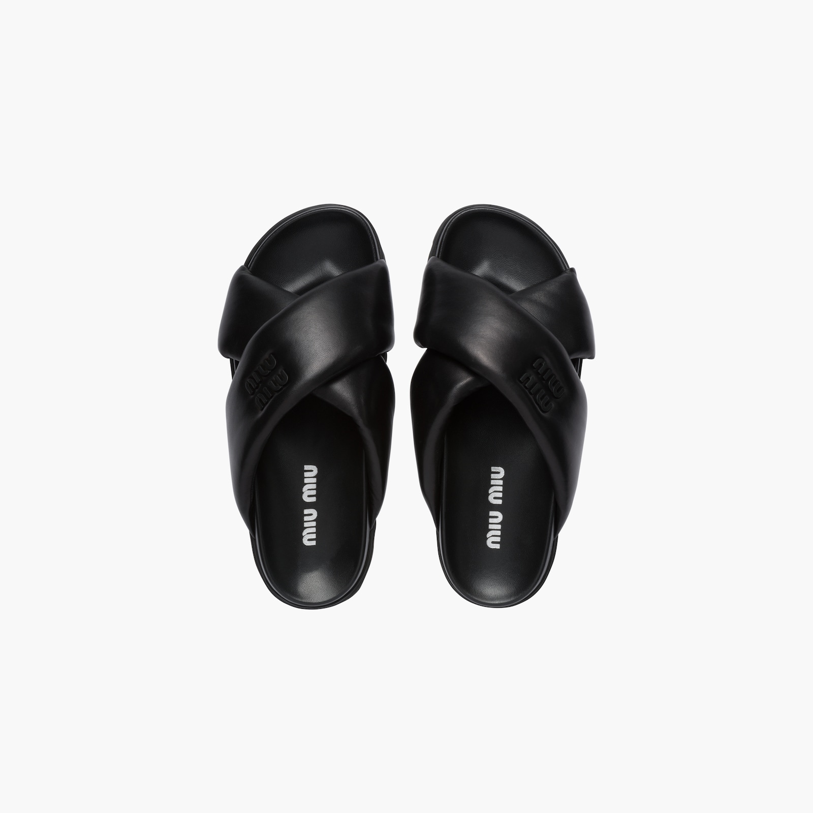 Black Leather Slides | Miu Miu