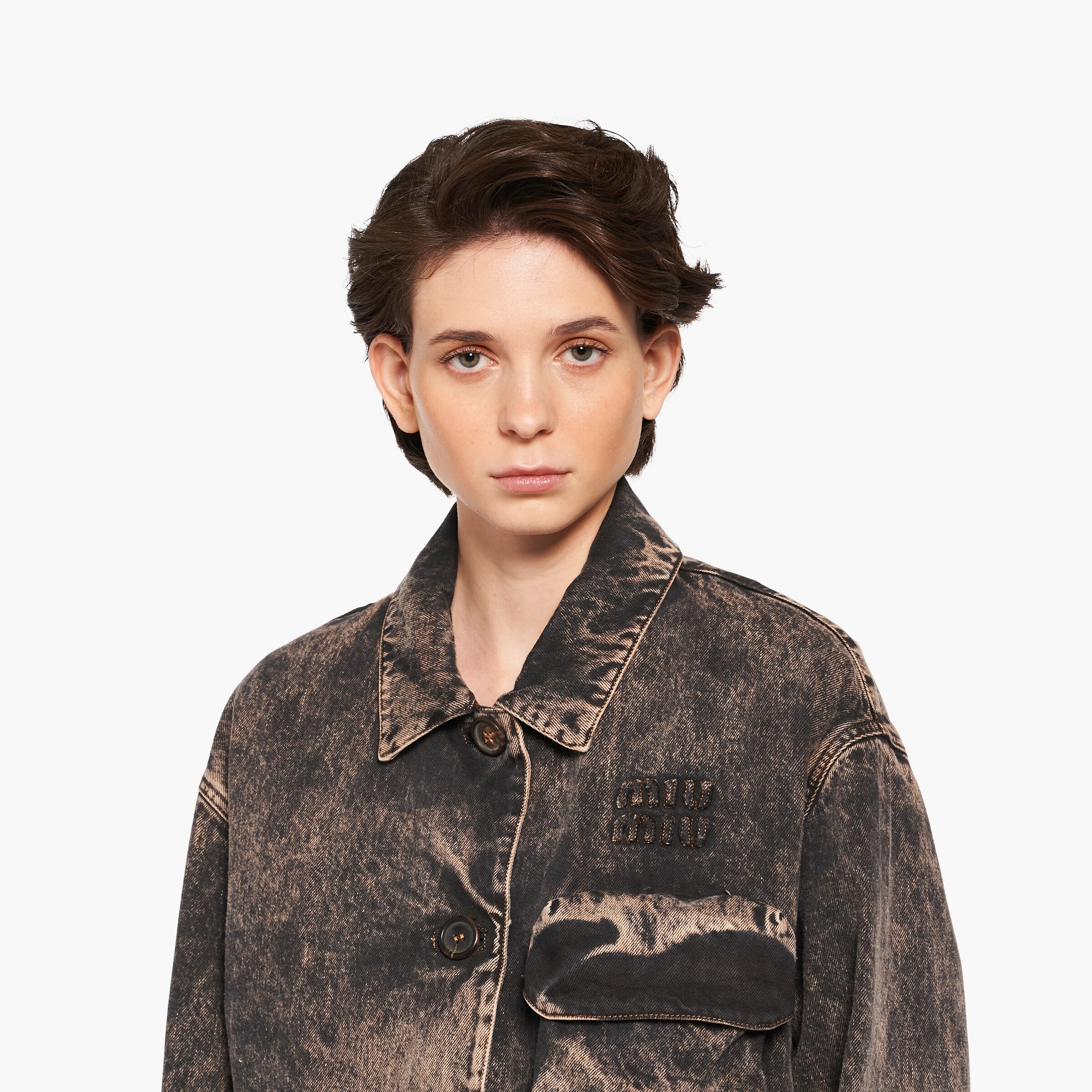 Black Marbleized Denim Blouson Jacket MIU MIU black-marbleized-denim-blouson-jacket-miu-miu