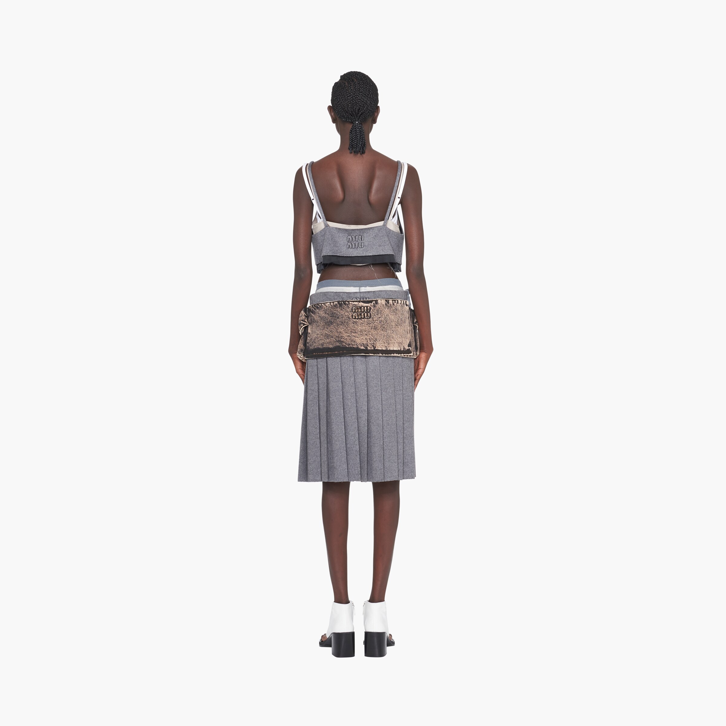Black Marbleized Denim Peplum Belt | Miu Miu