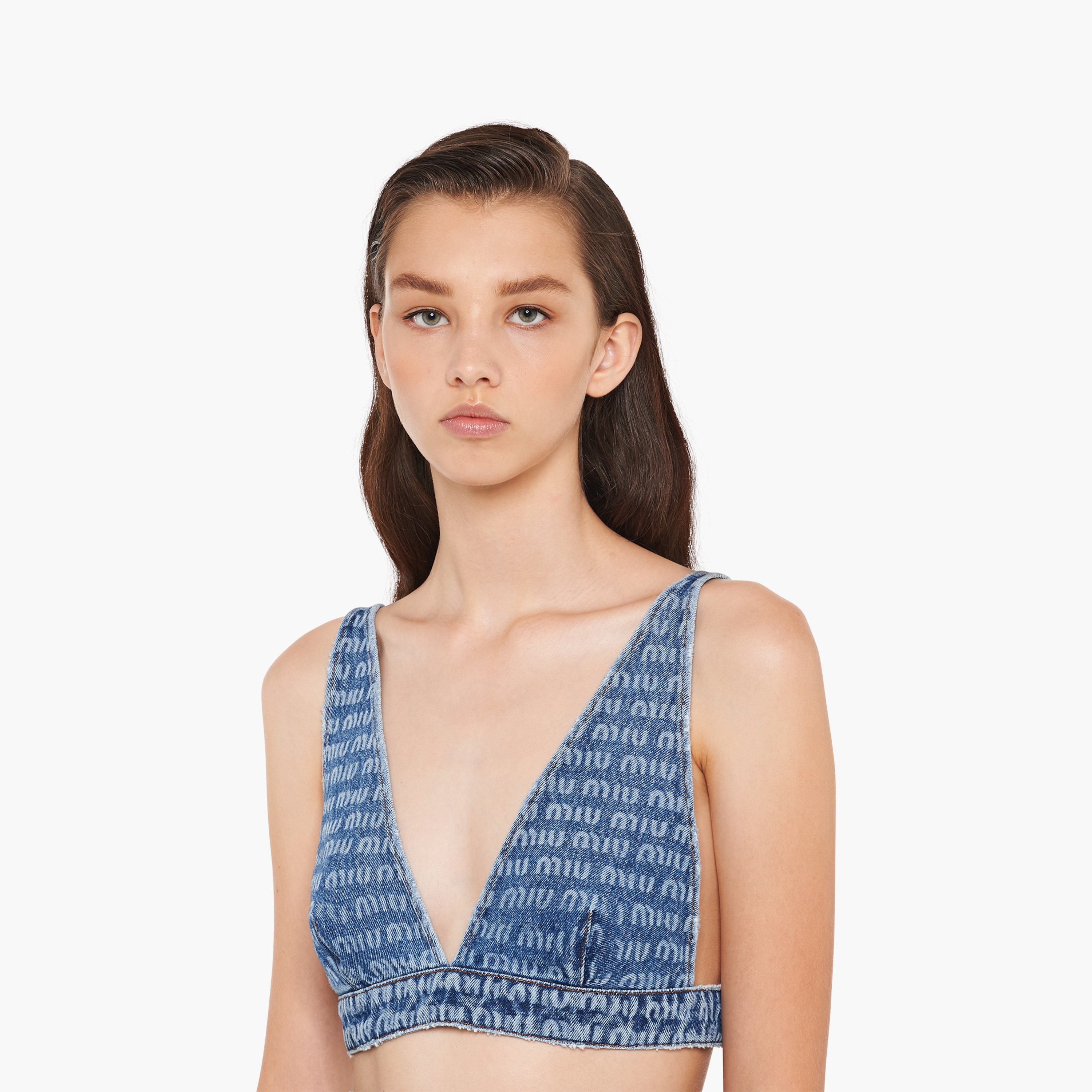 Denim bralette top Light blue | Miu Miu