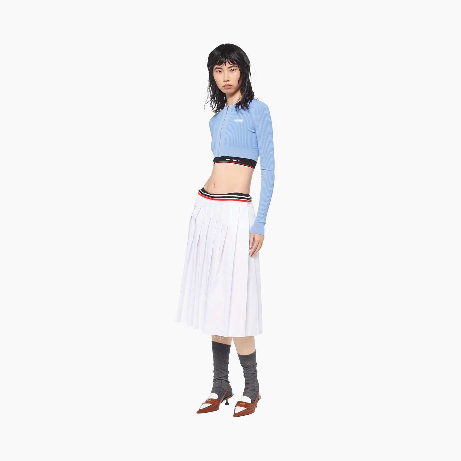 White Poplin Skirt Miu Miu