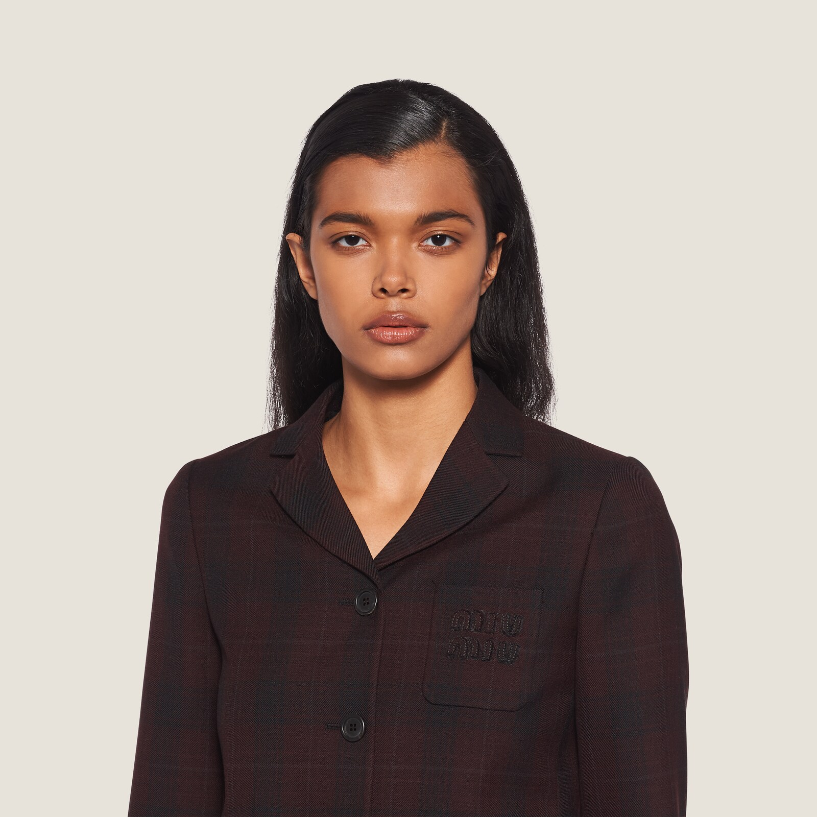 Burgundy Single-breasted Plaid Jacket | Miu Miu