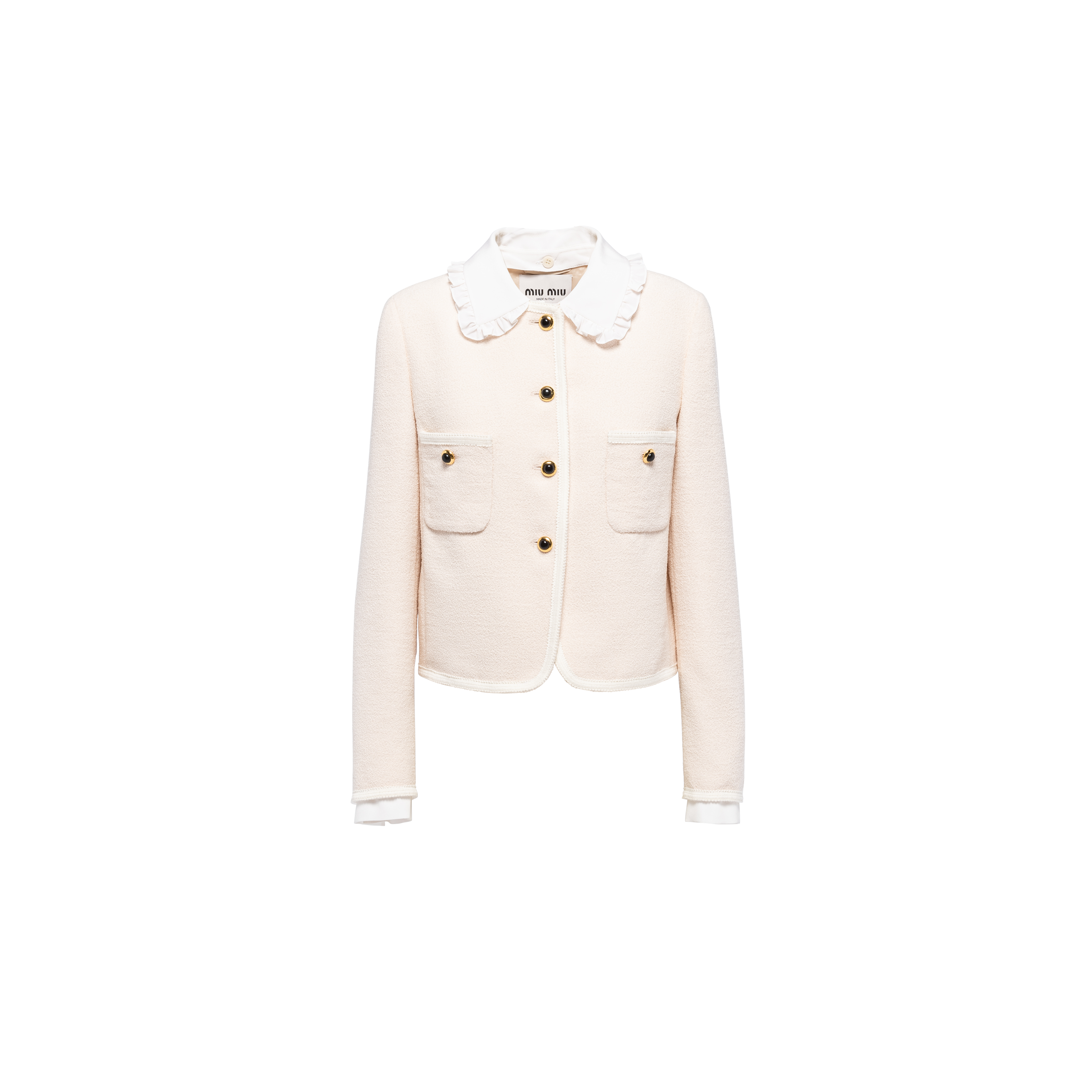 Single Breasted Bouclé Tweed Jacket Ivory Miu Miu