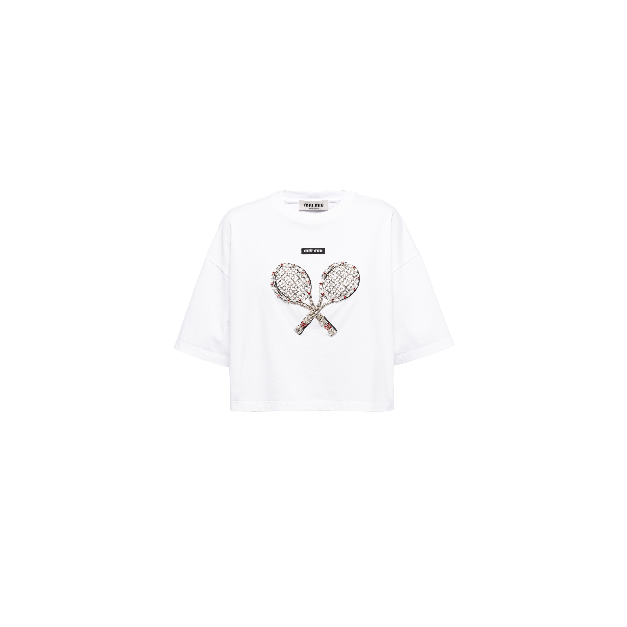 White Embroidered Cotton T shirt MIU MIU white-embroidered-cotton-t-shirt-miu-miu
