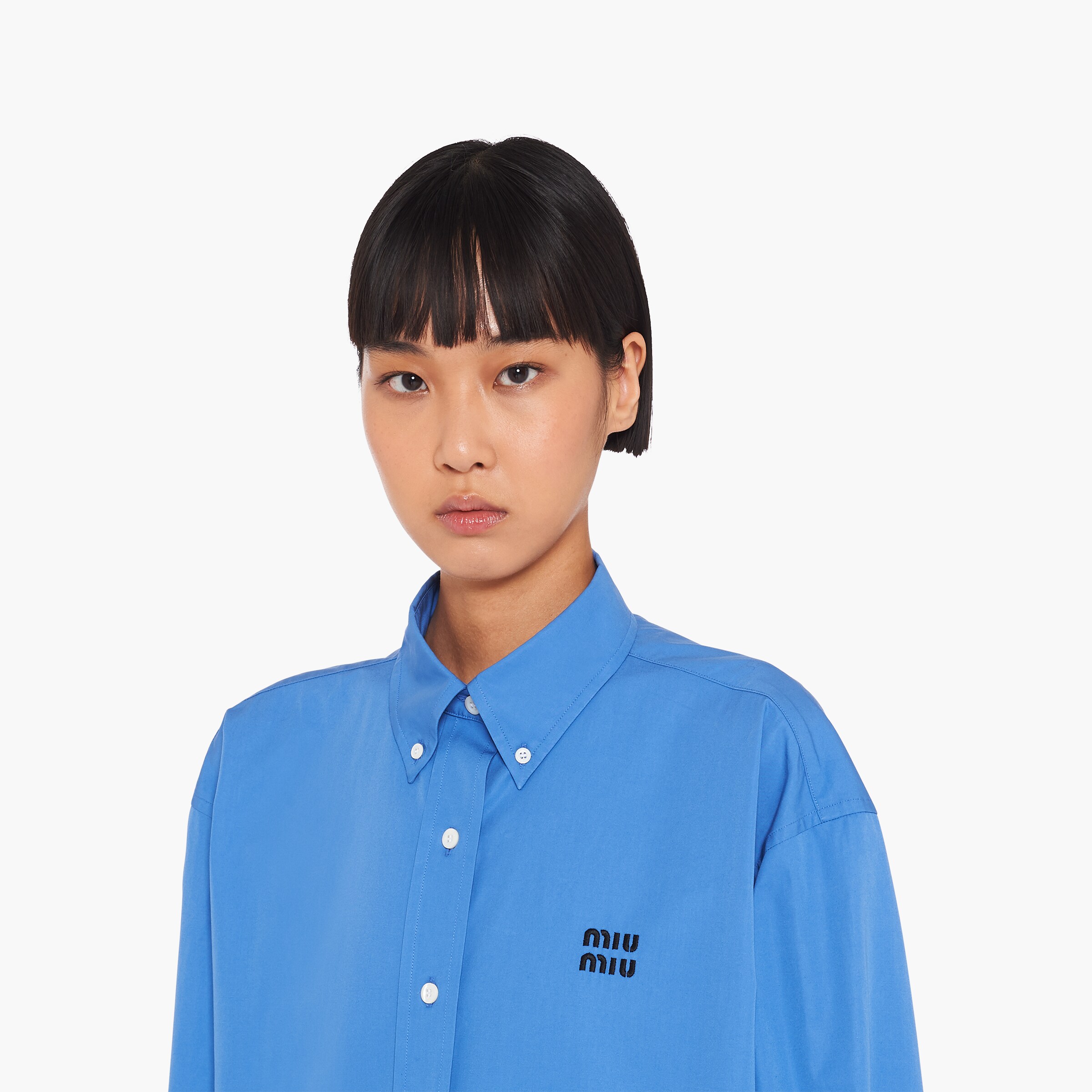 Periwinkle Blue Oversized Poplin Shirt | Miu Miu