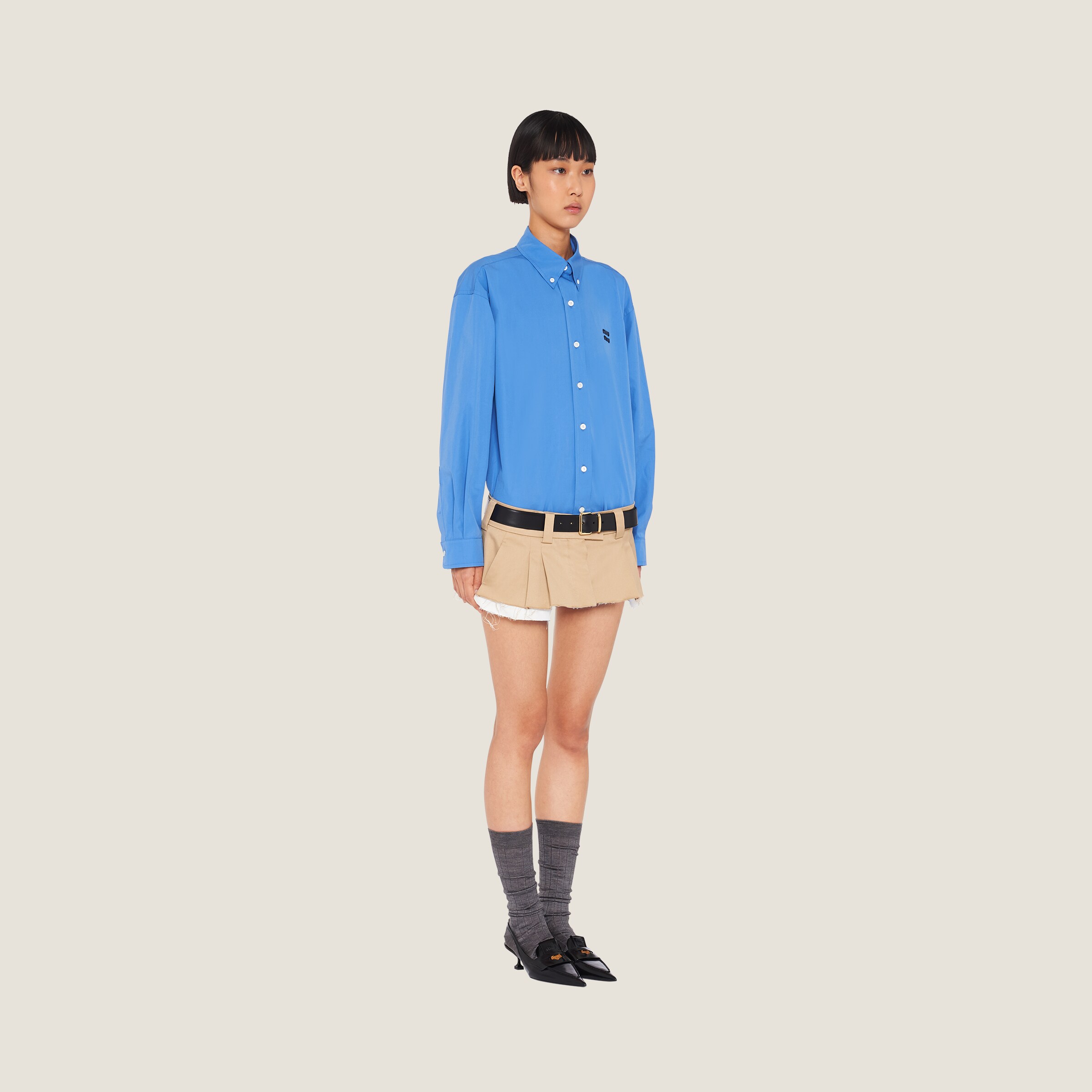 Periwinkle Blue Oversized Poplin Shirt | Miu Miu