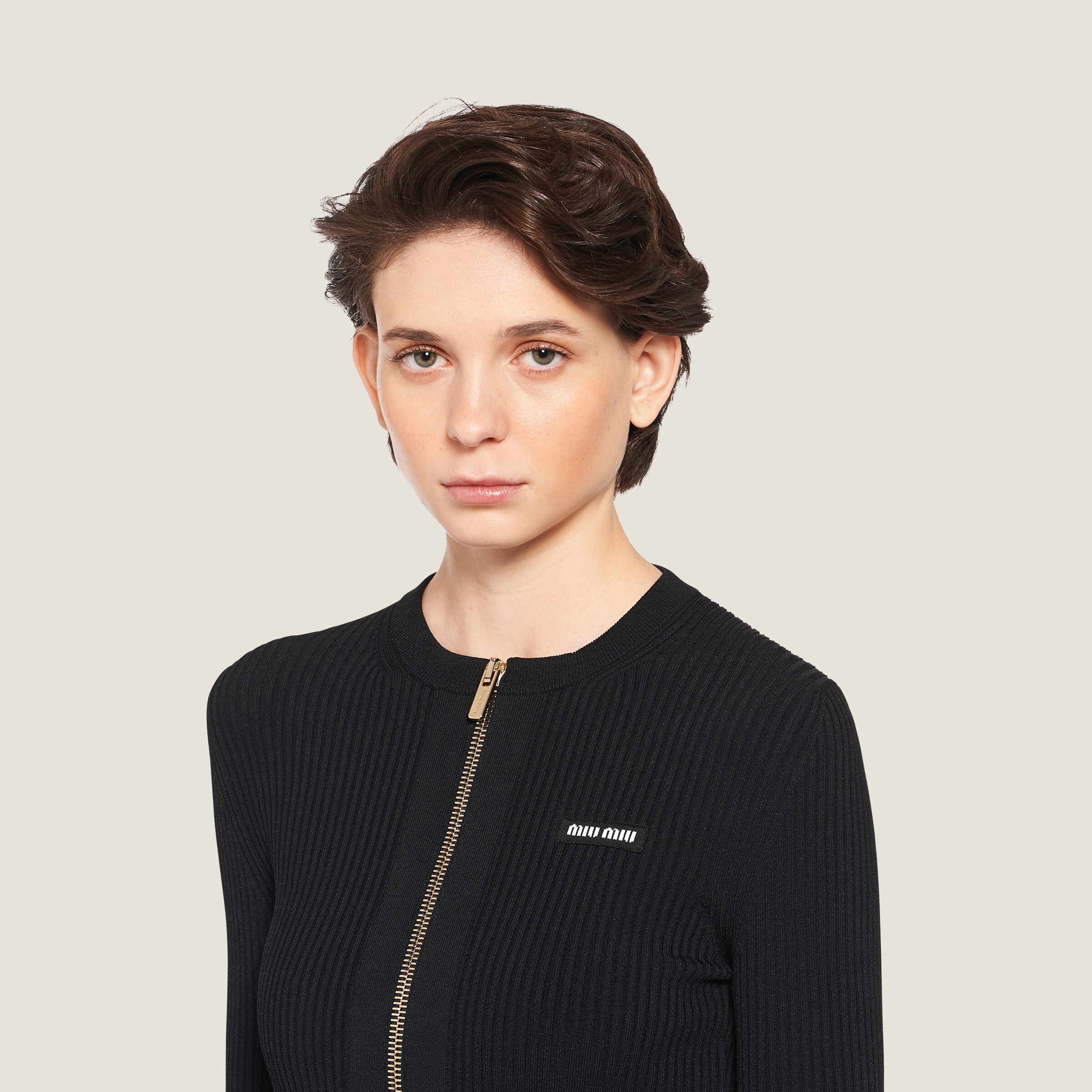 Black Viscose Crew-neck Cardigan | Miu Miu