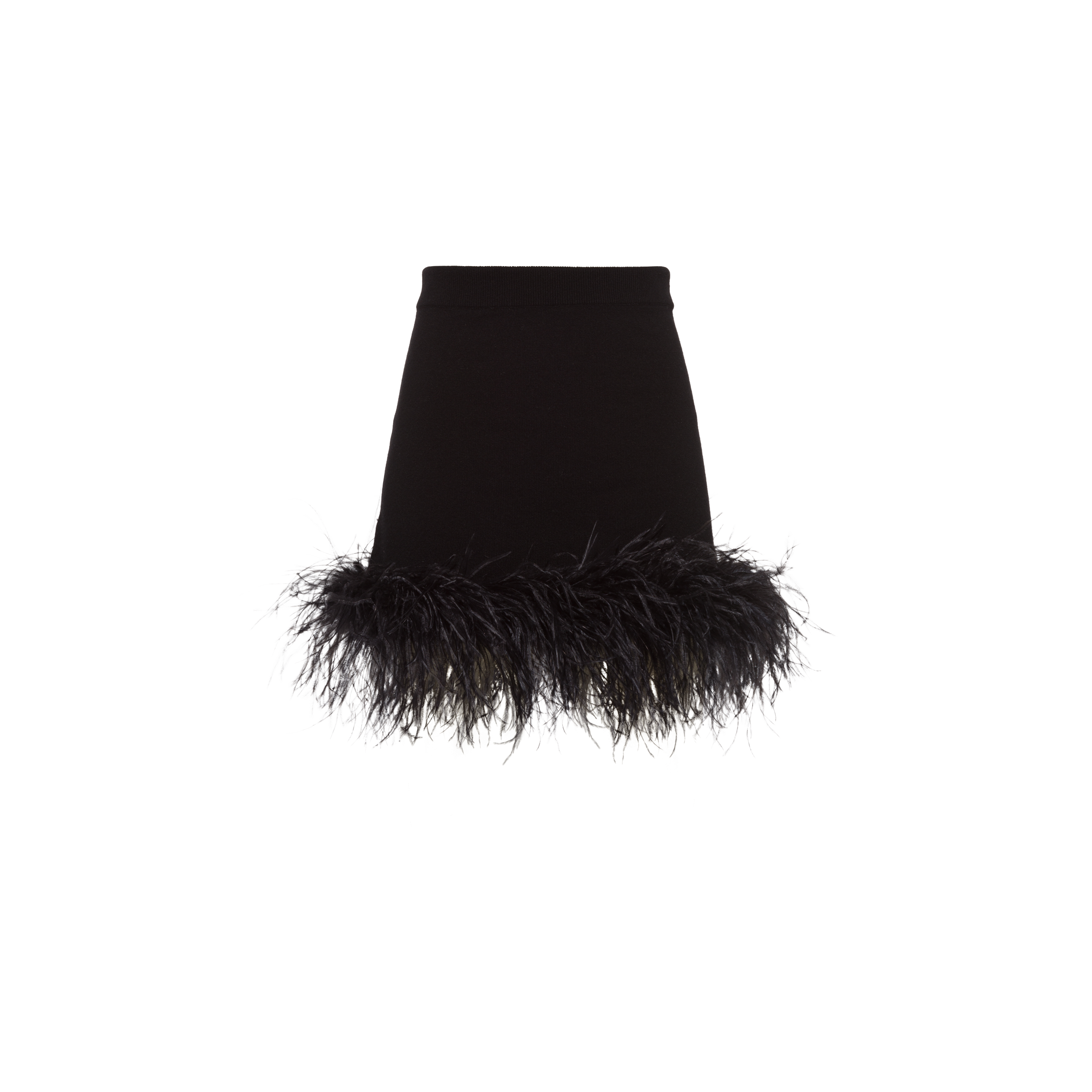 Black Cashmere Miniskirt With Feathers Miu Miu