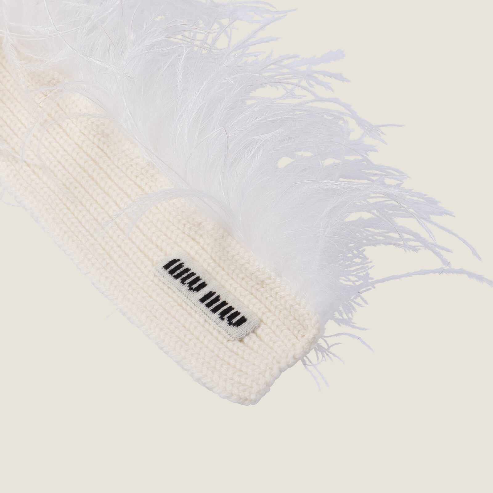 White Cashmere Scarf With Feathers | Miu Miu
